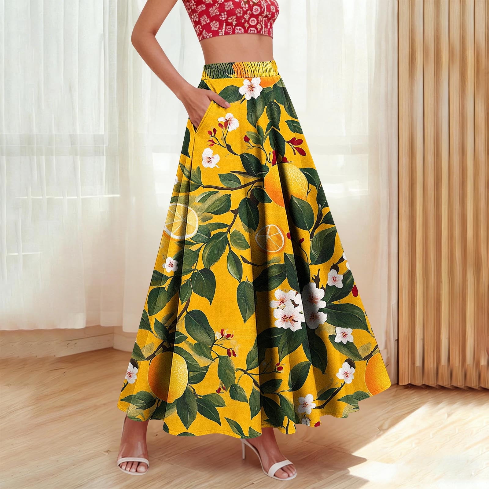 Axiiglly Skirts for Women Summer Floral Boho Elastic High Waisted ...