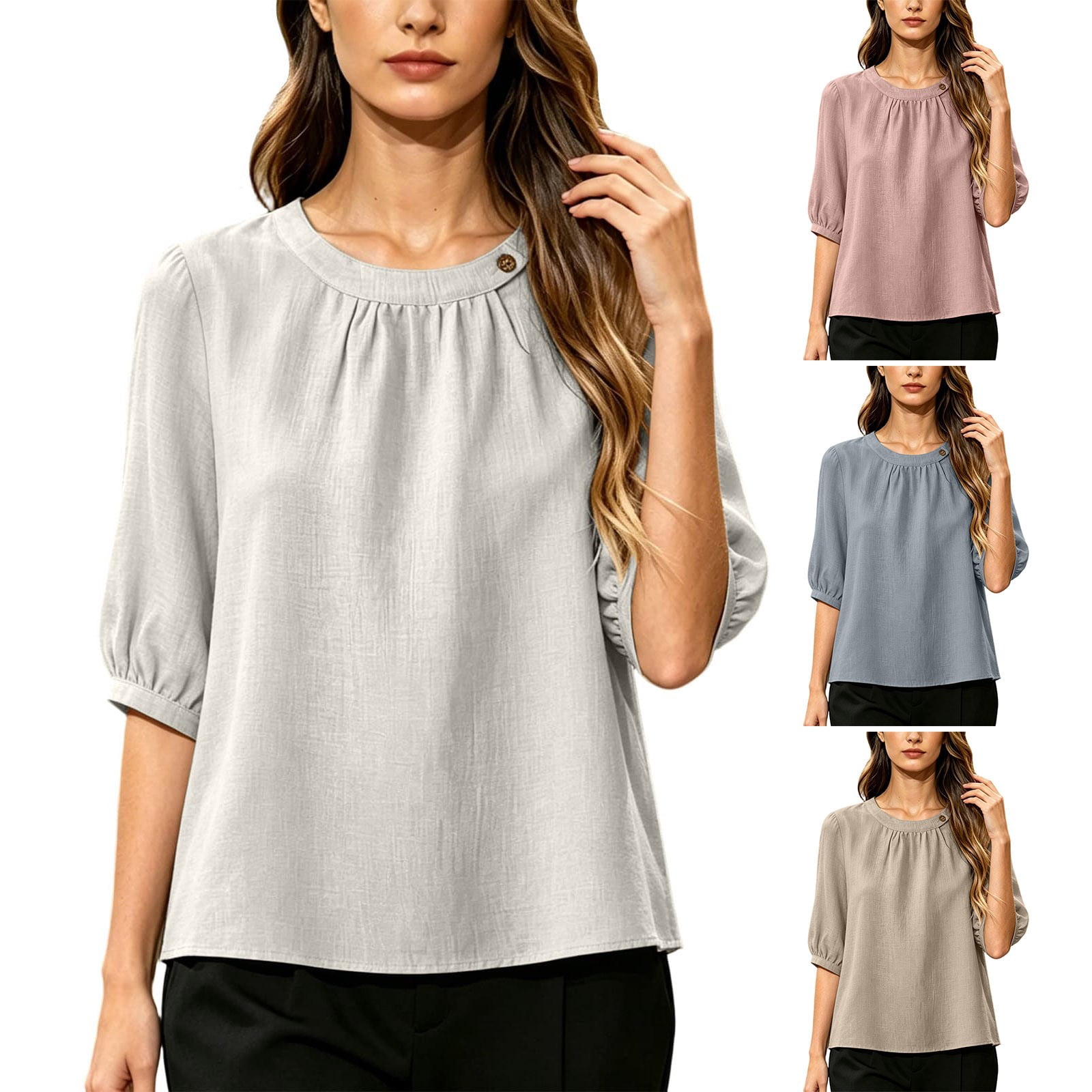 Axiiglly Summer Cotton Blouses for Women, Plus Size Short Sleeve Crew ...