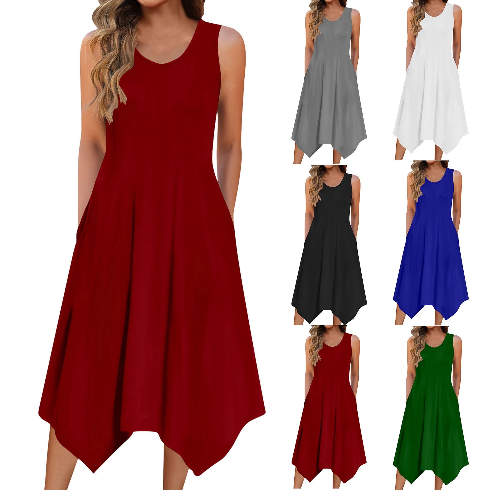 Axiiglly Summer Dress for Women Casual Midi Dress Irregular Hem ...