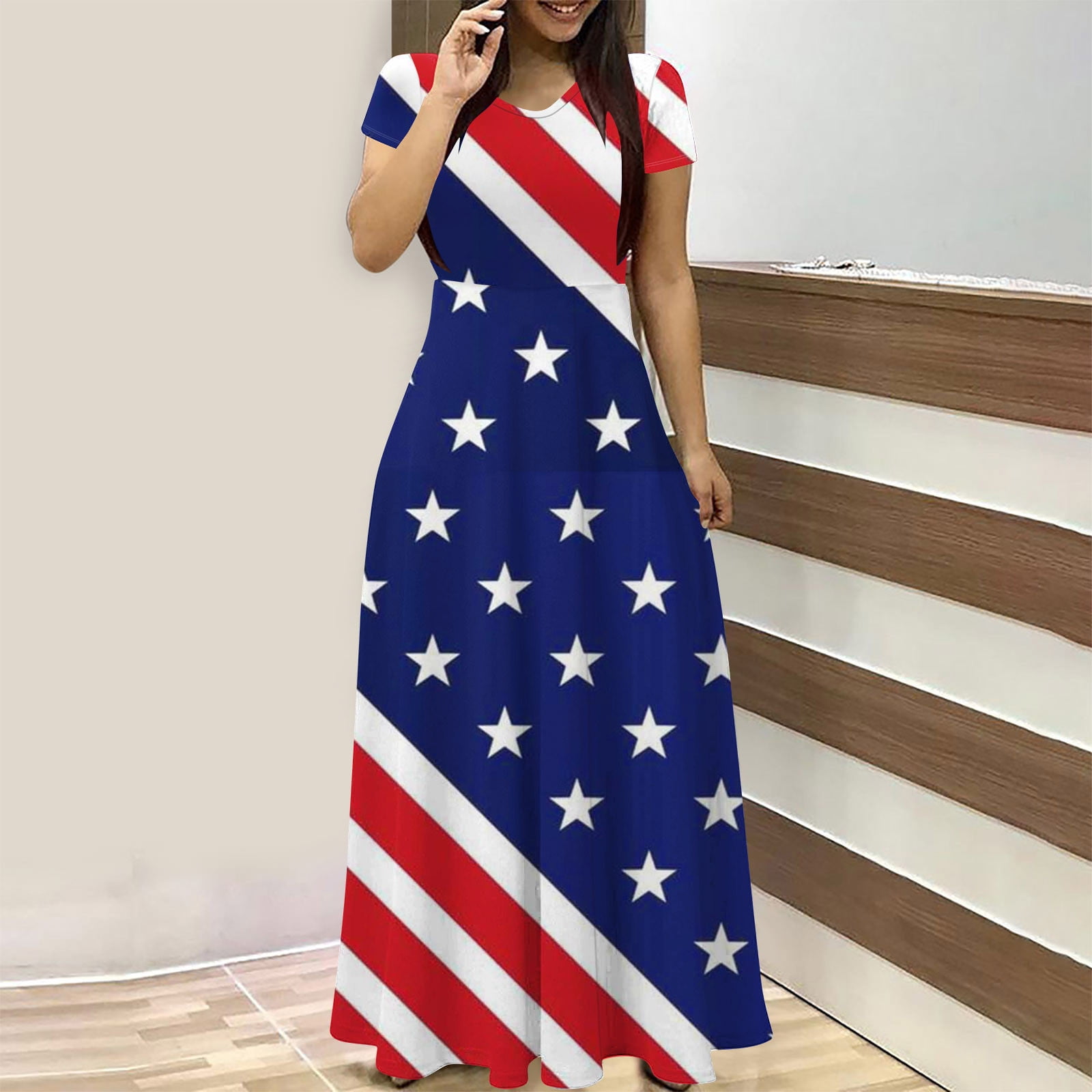 Axiiglly Summer Dresses for Women 4th of July Maxi Dresses Flag Print ...