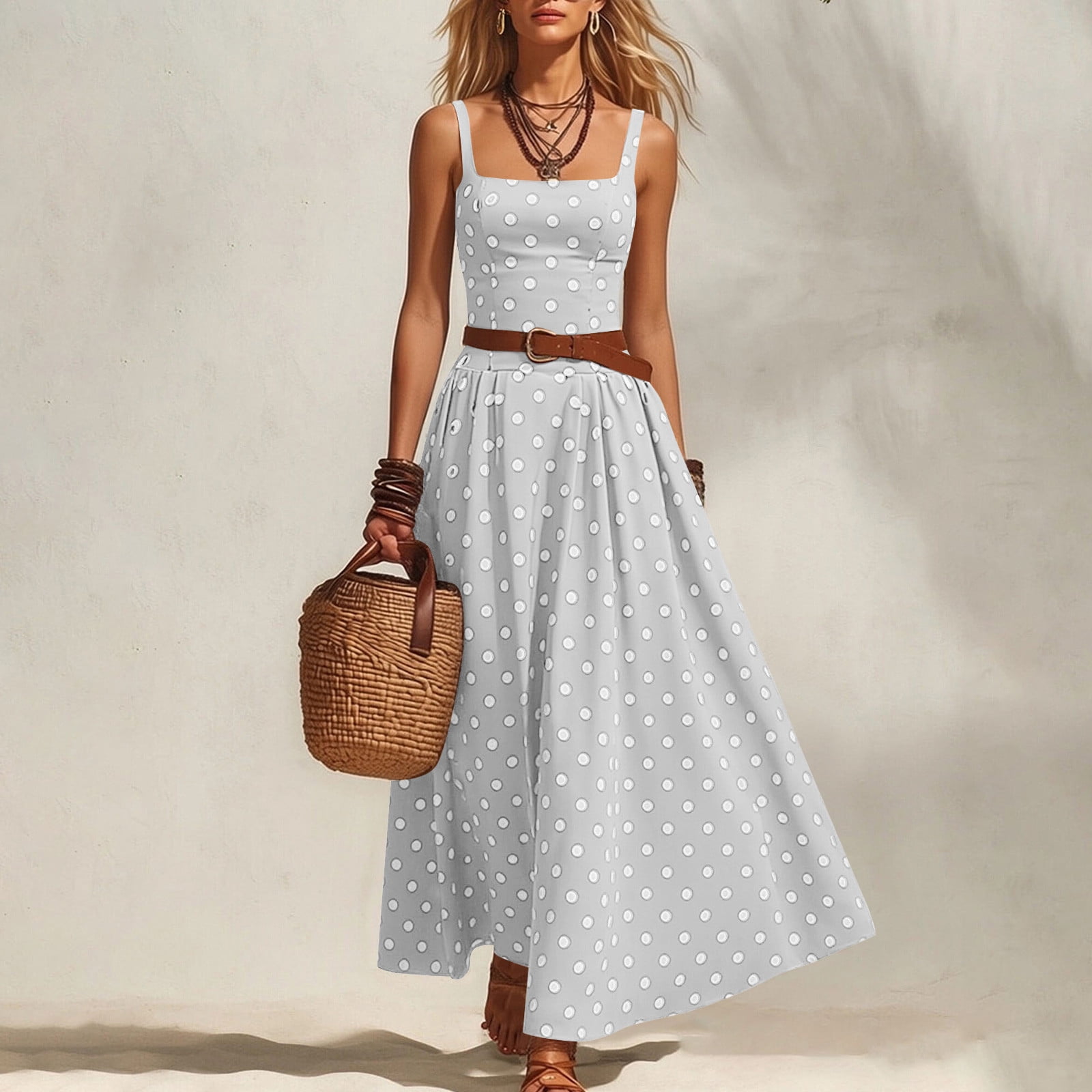Axiiglly Summer Dresses for Women Polka Dot Spaghetti Sleeveless A Line ...