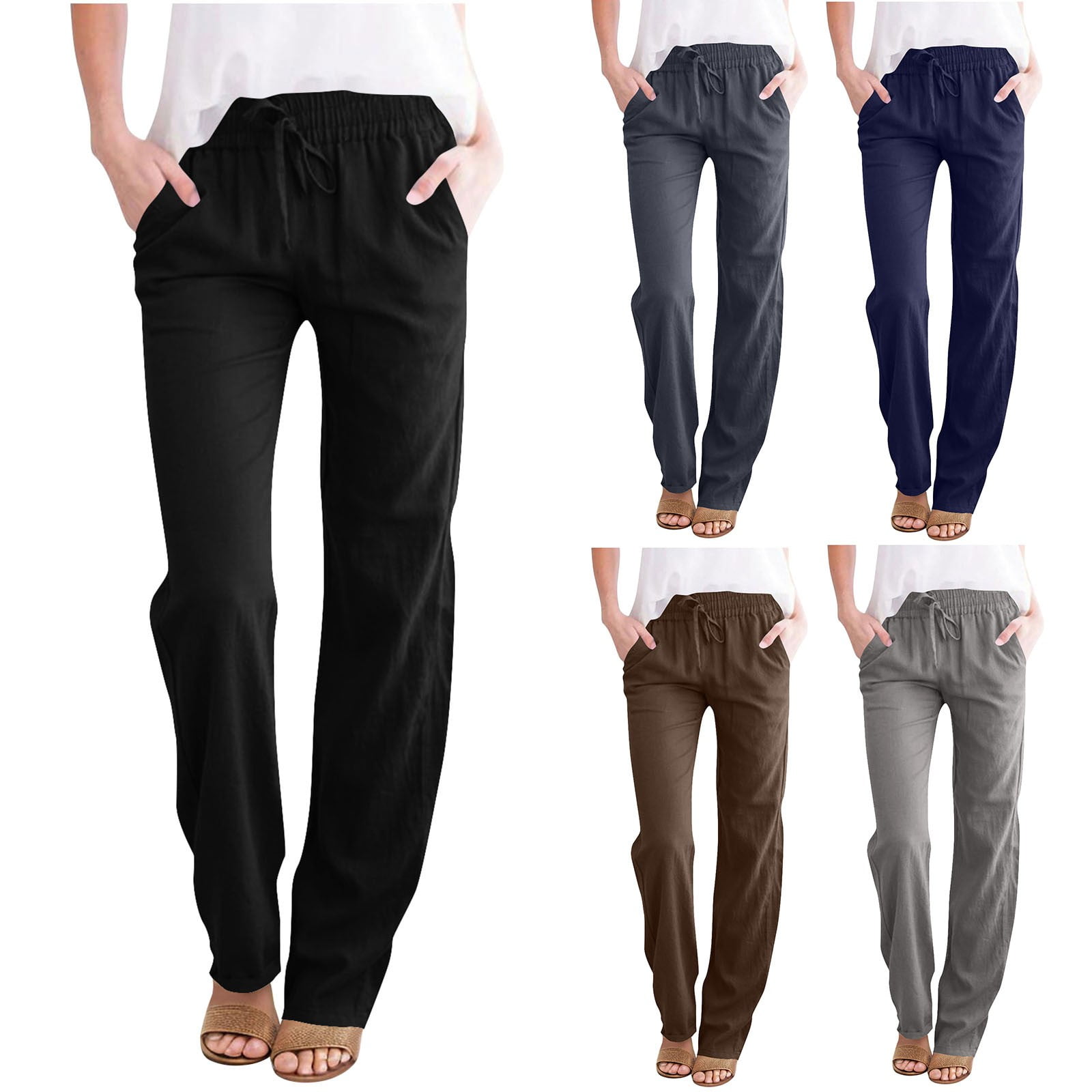 Axiiglly Summer Pants for Women Drawstrings Beach Pants Casual Straight ...