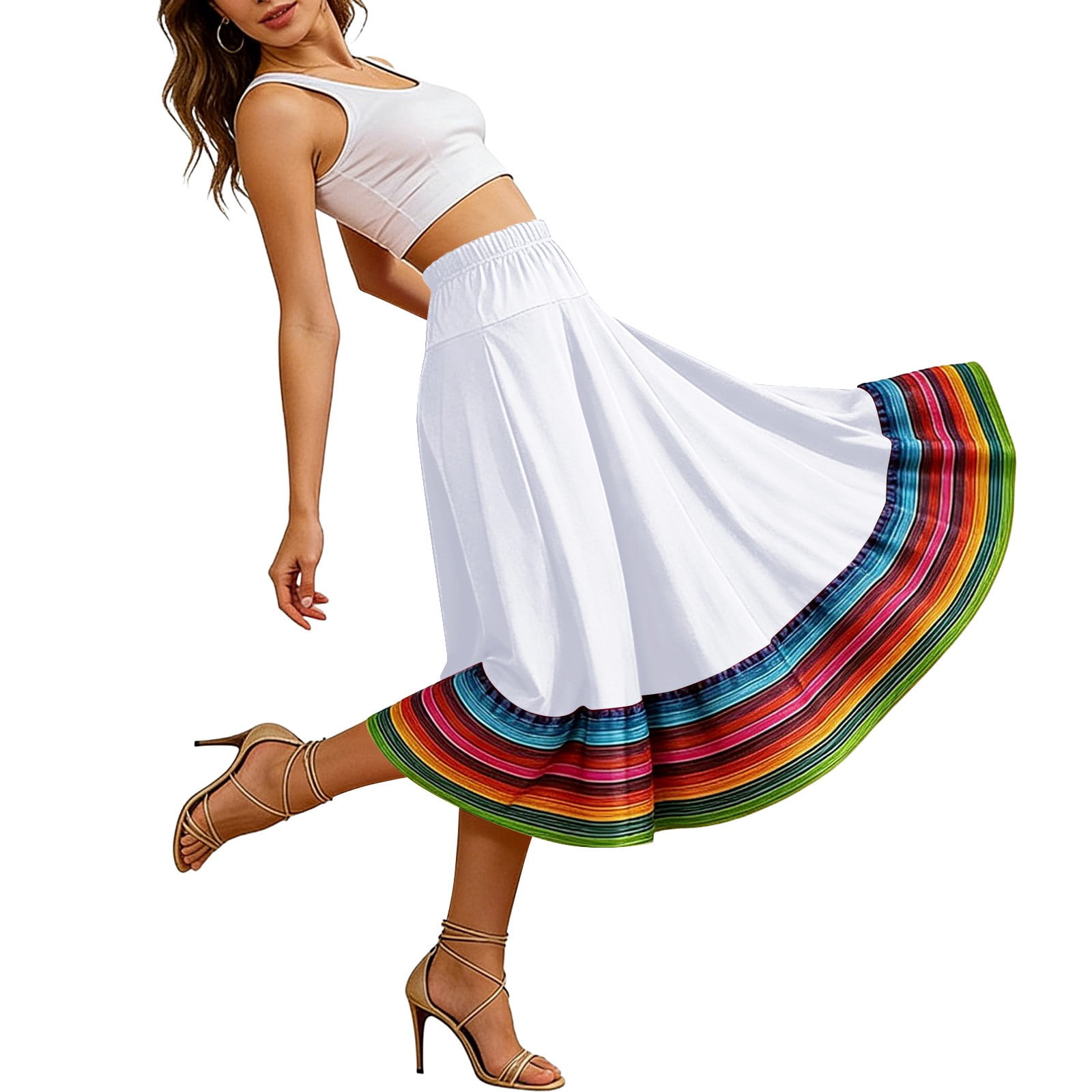 Axiiglly Summer Skirts for Women Boho High Waisted Flowy Plus Size A ...