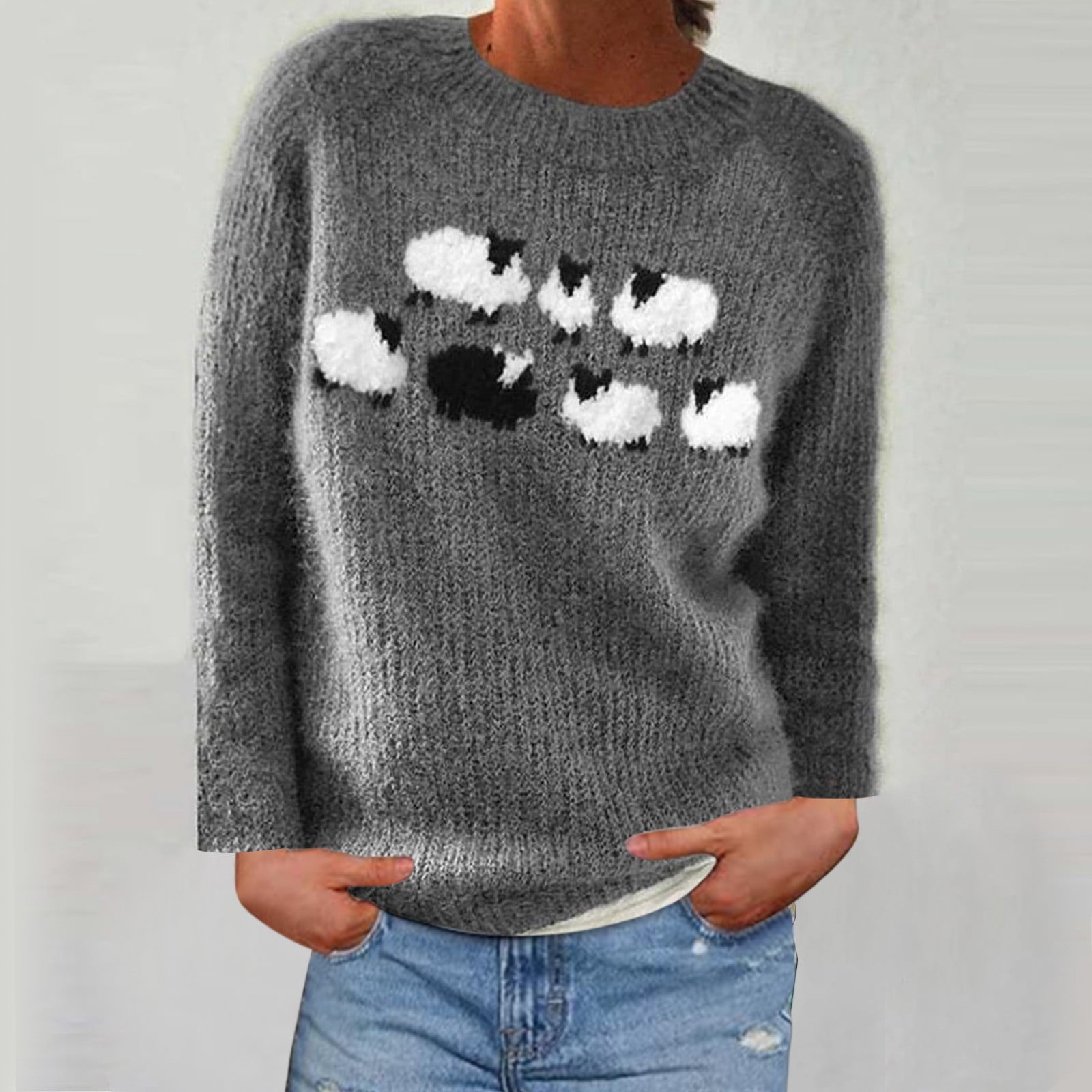 Axiiglly Sweaters for Women Fashion Print Cotton Sweater Comfy Warm ...