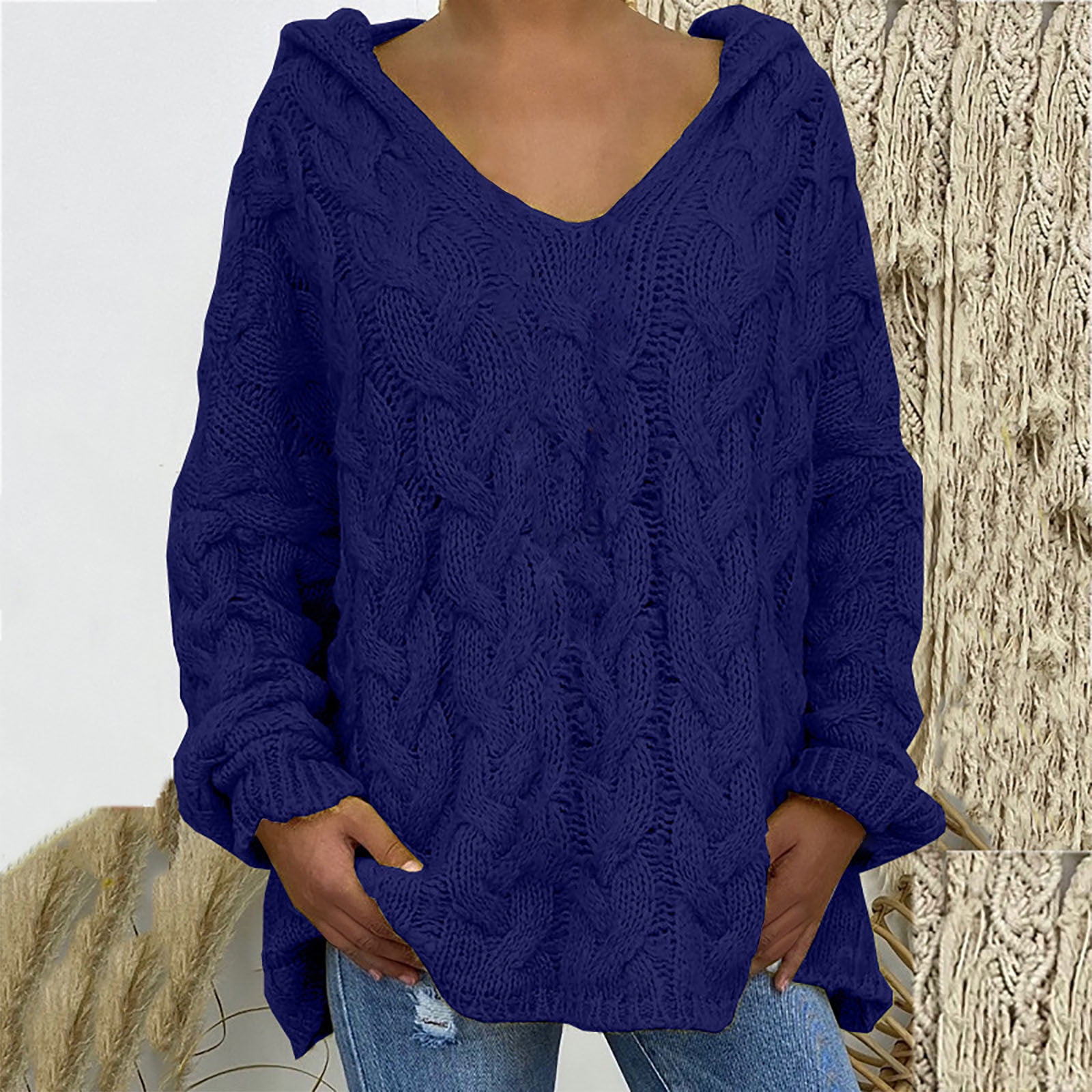 Axiiglly Sweaters for Women Solid Color Oversized Sweater Comfy Warm ...