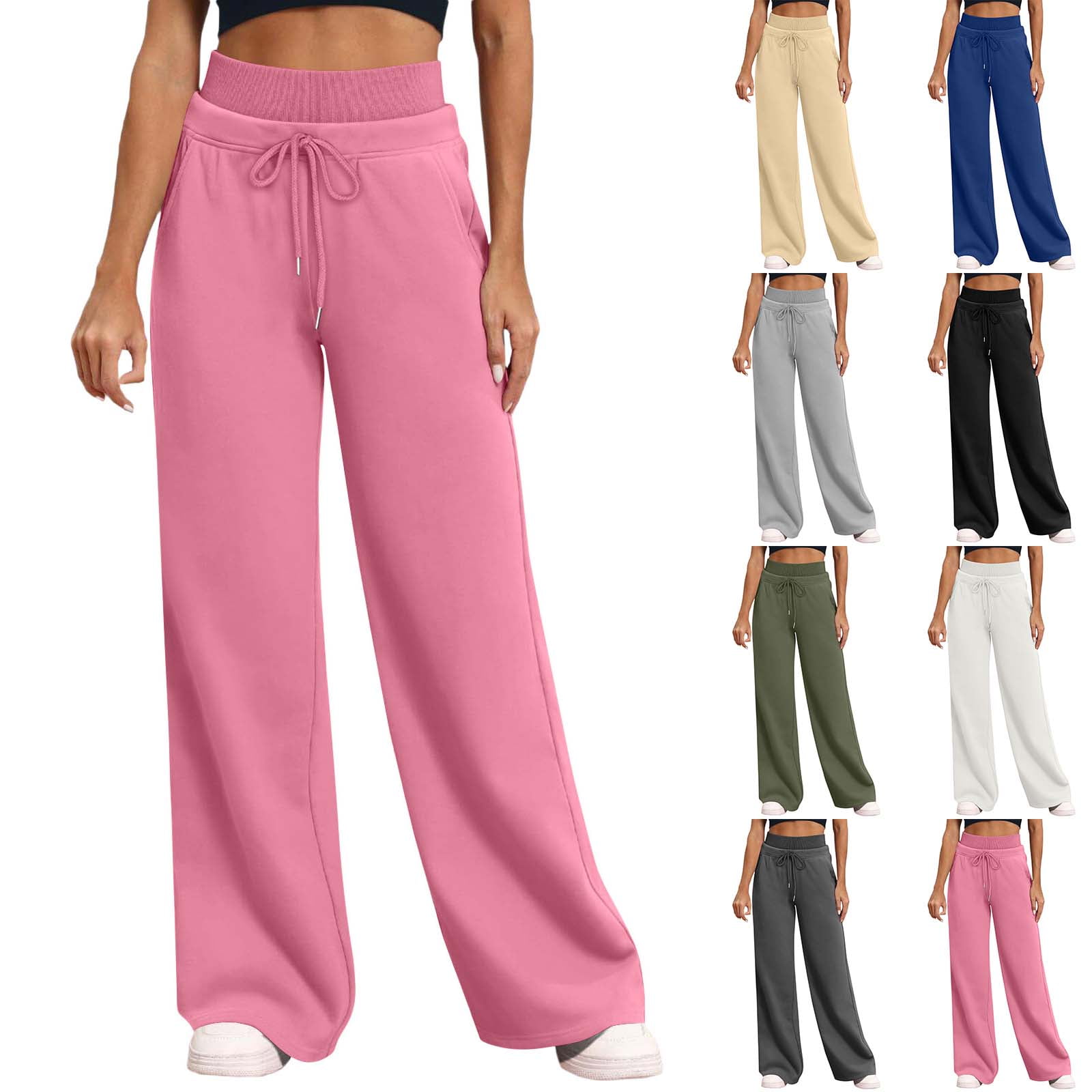 Axiiglly Sweatpants Women Casual Wide Leg Pants Drawstring Athletic ...