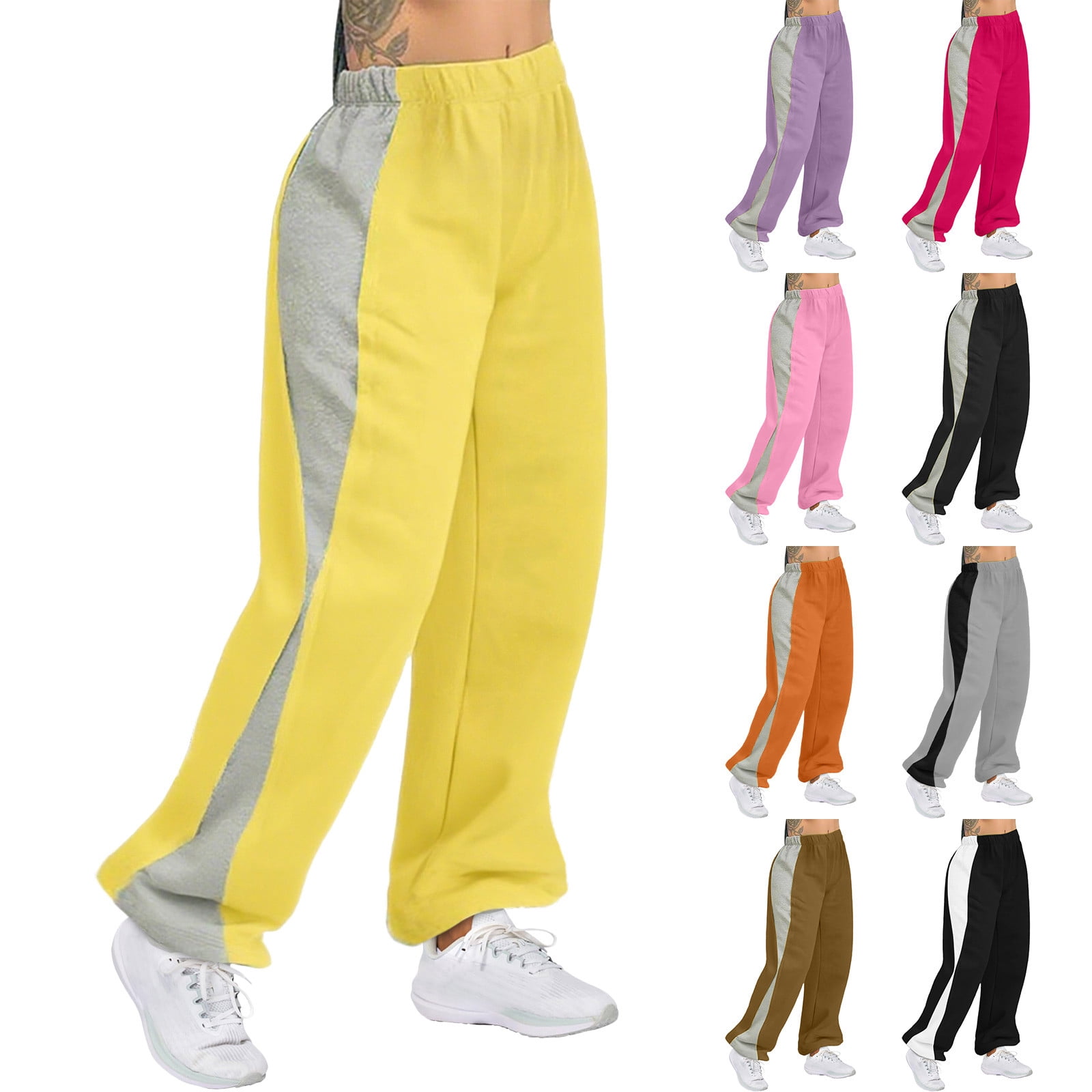 Axiiglly Sweatpants Women Splicing Straight Leg Pants High Waisted ...