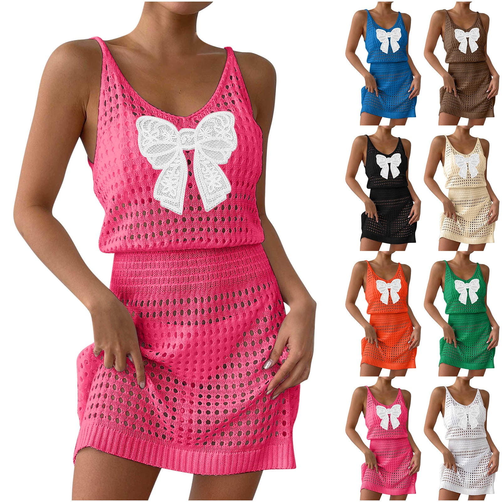 Axiiglly Swimsuit Coverup for Women Bow Knot Crochet Sundresses ...