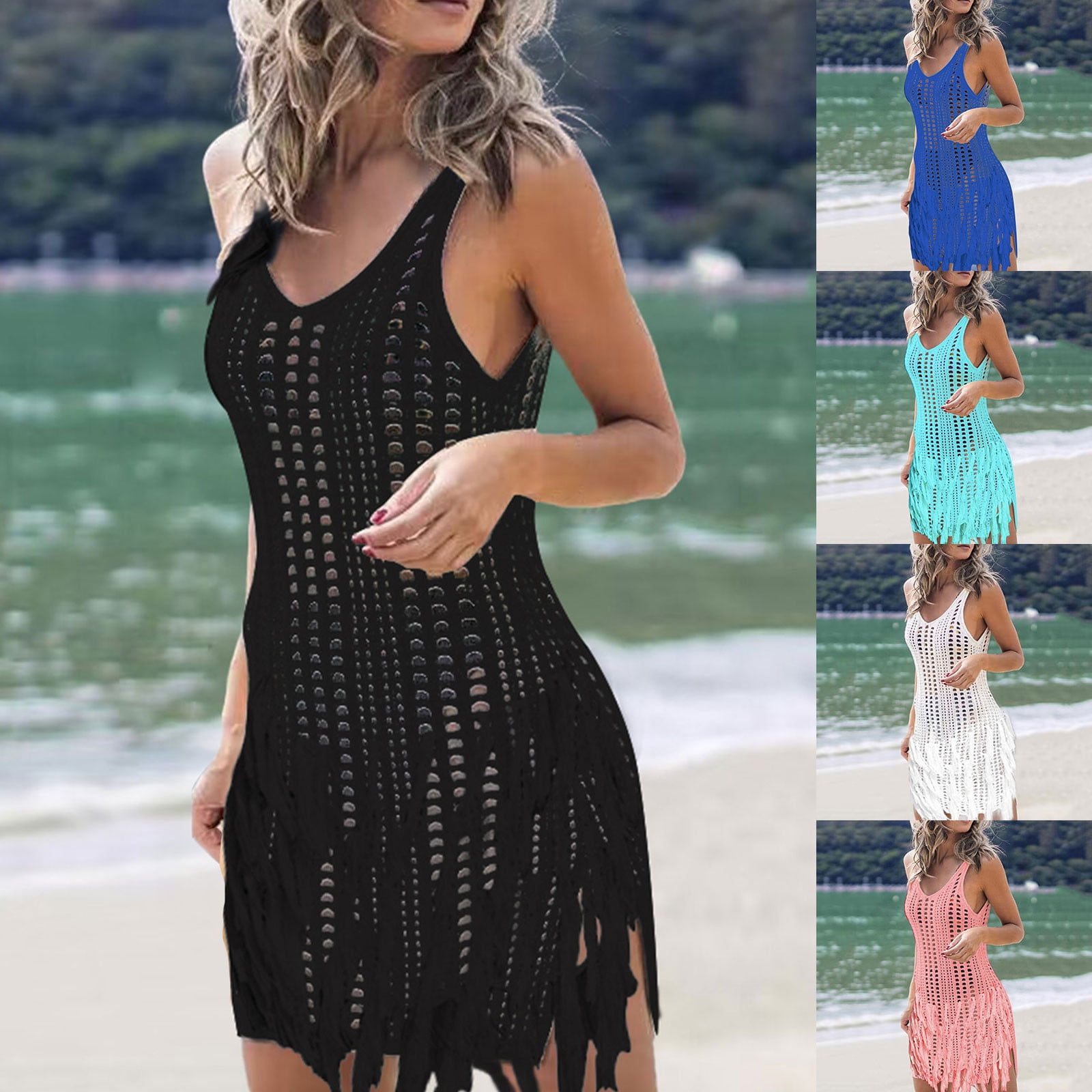 Axiiglly Swimsuit Coverup for Women Hollow Out Tank Dresses Summer ...