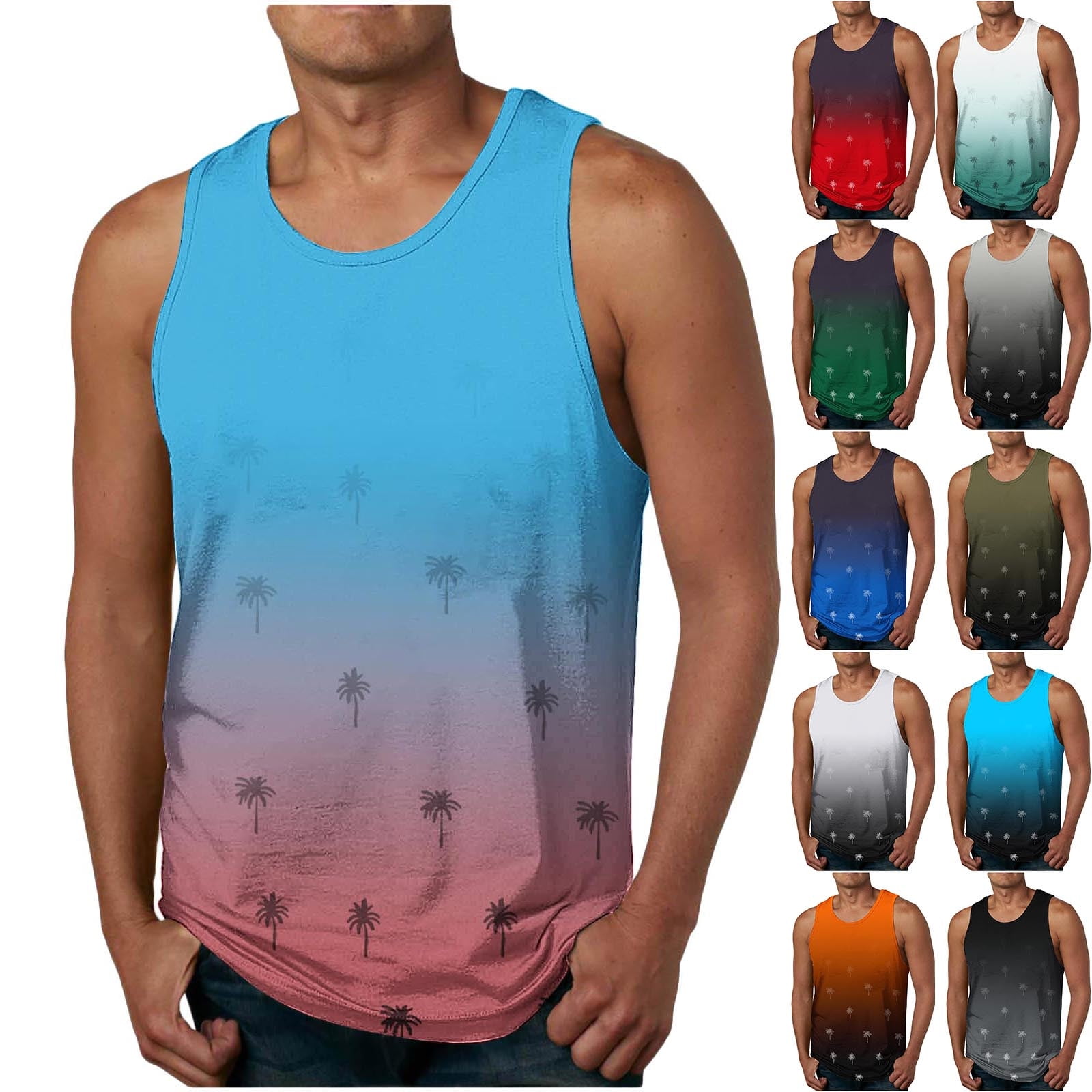Axiiglly Tank Tops Men Casual Slim Fit Sleeveless Shirts Vacation Beach ...