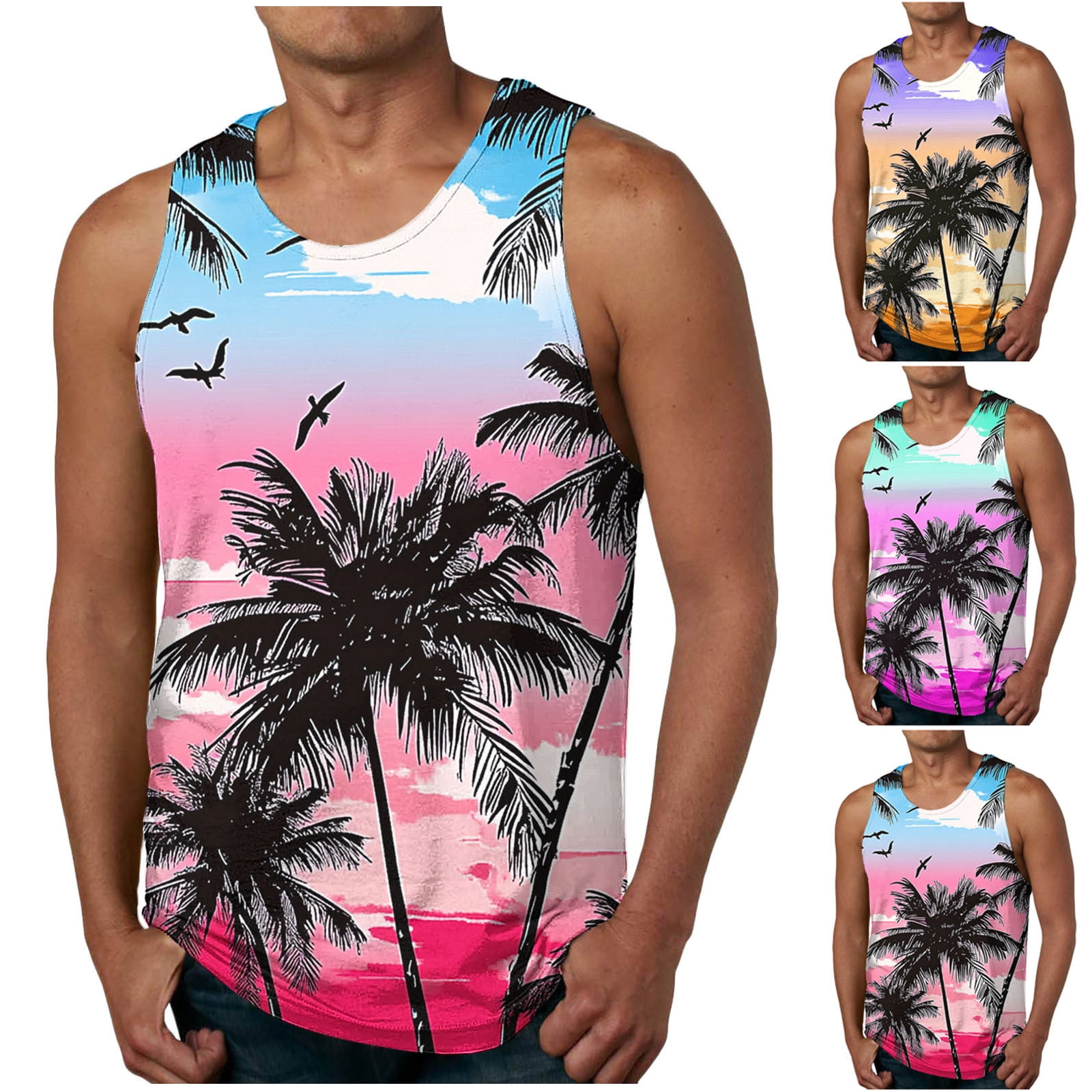 Axiiglly Tank Tops Men Hawaiian Beach Tank Top Summer Cotton Undershirt ...