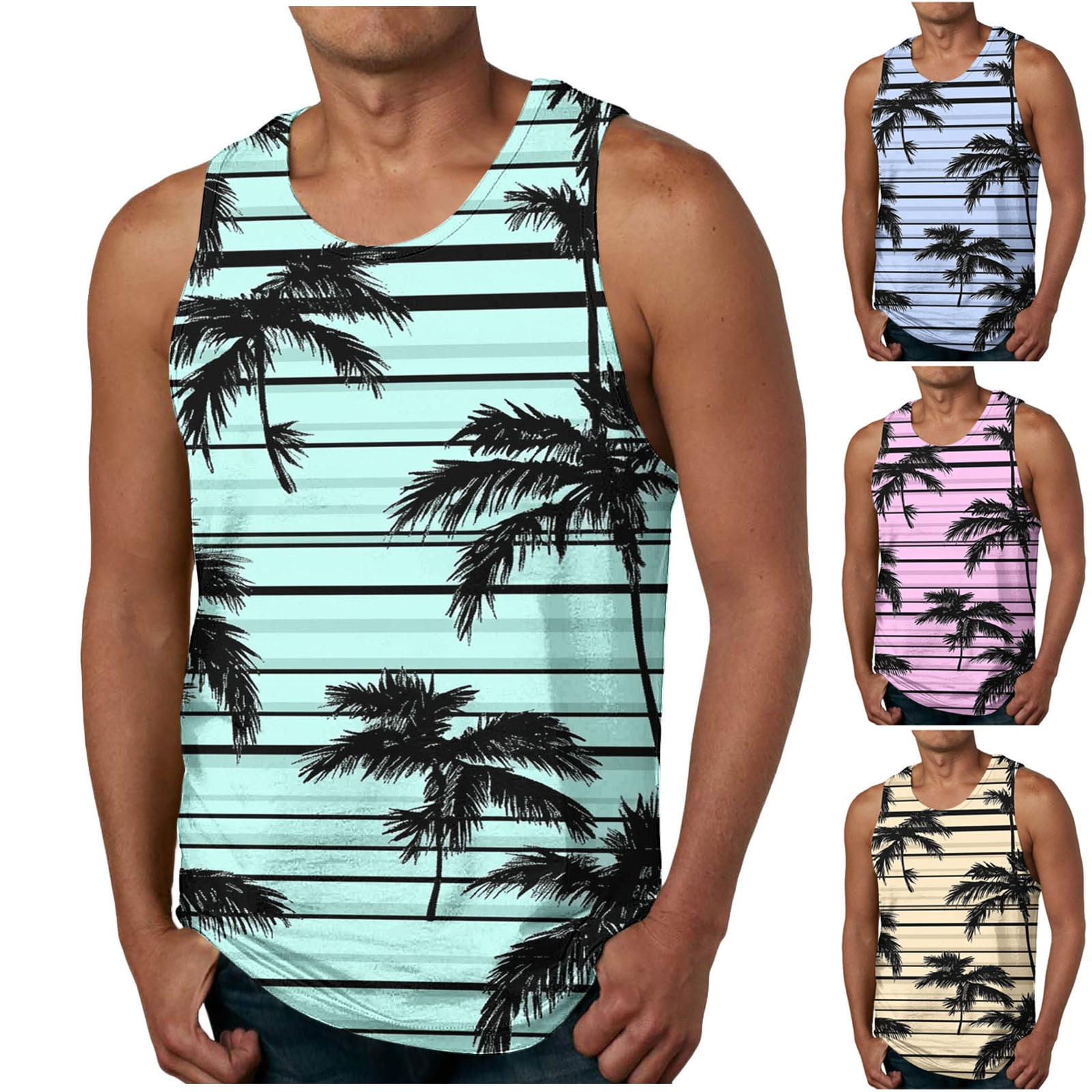 Axiiglly Tank Tops Men Hawaiian Beach Tank Top Summer Cotton Undershirt ...