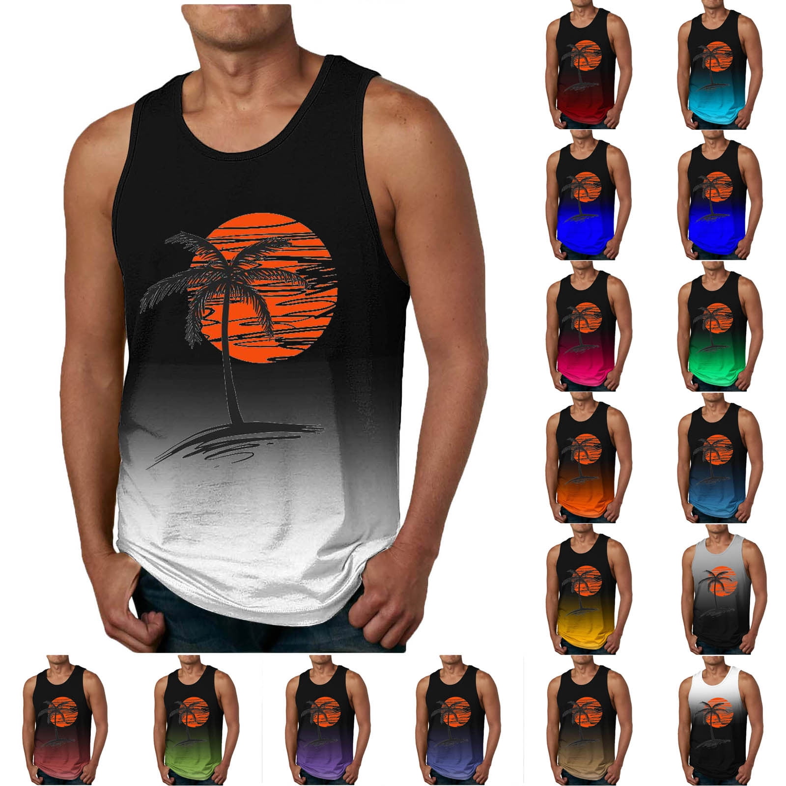 Axiiglly Tank Tops Men Hawaiian Beach Tank Top Undershirt Compression ...
