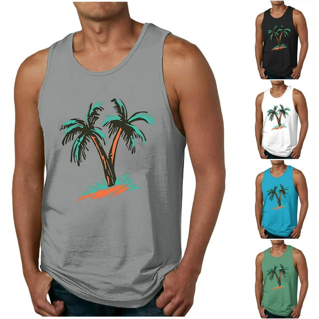 Axiiglly Tank Tops Men Summer Cotton Hawaiian Undershirt Casual Slim Fit Sleeveless Shirts ...