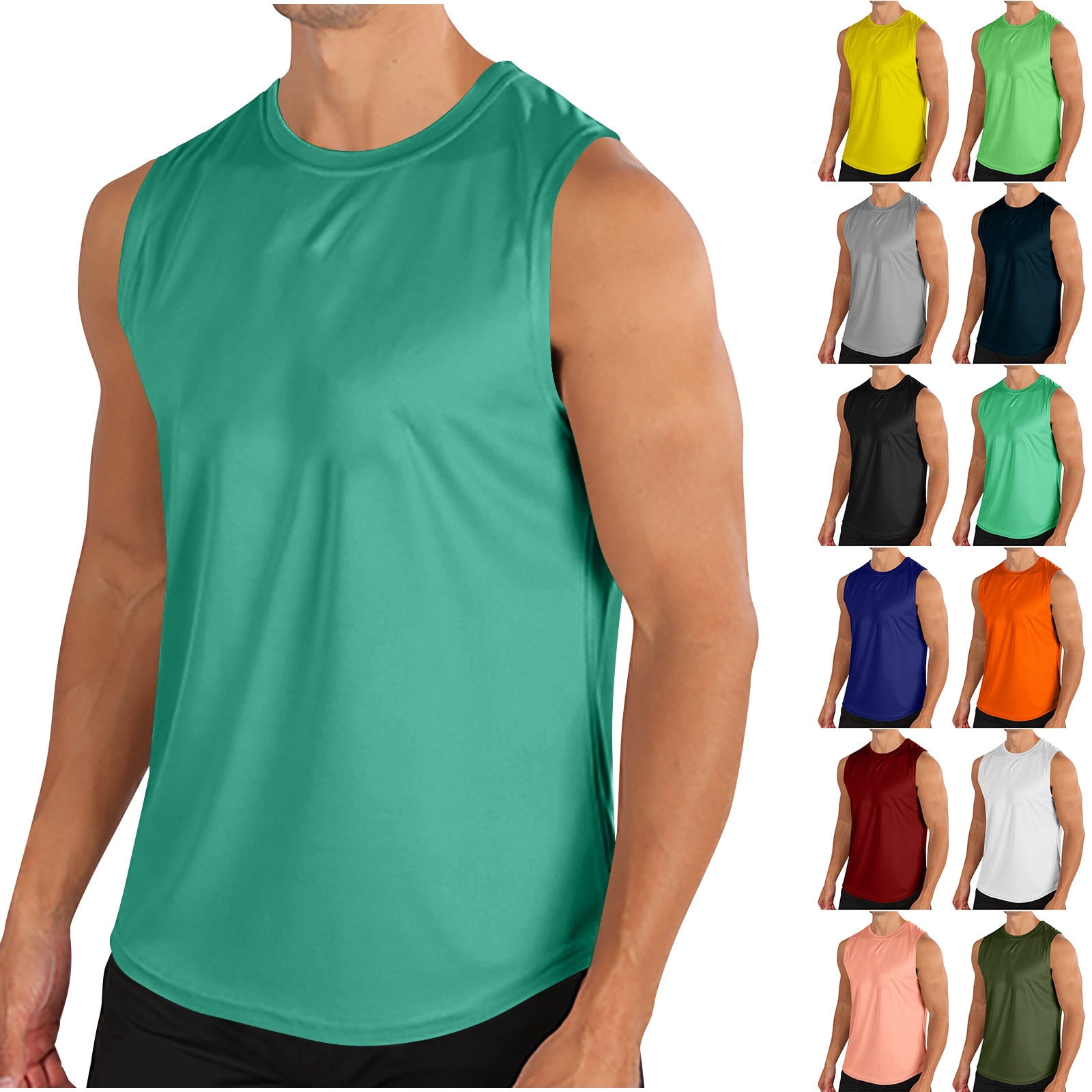 Axiiglly Tank Tops For Men Crew Neck Oversized Tank Tops Solid Color