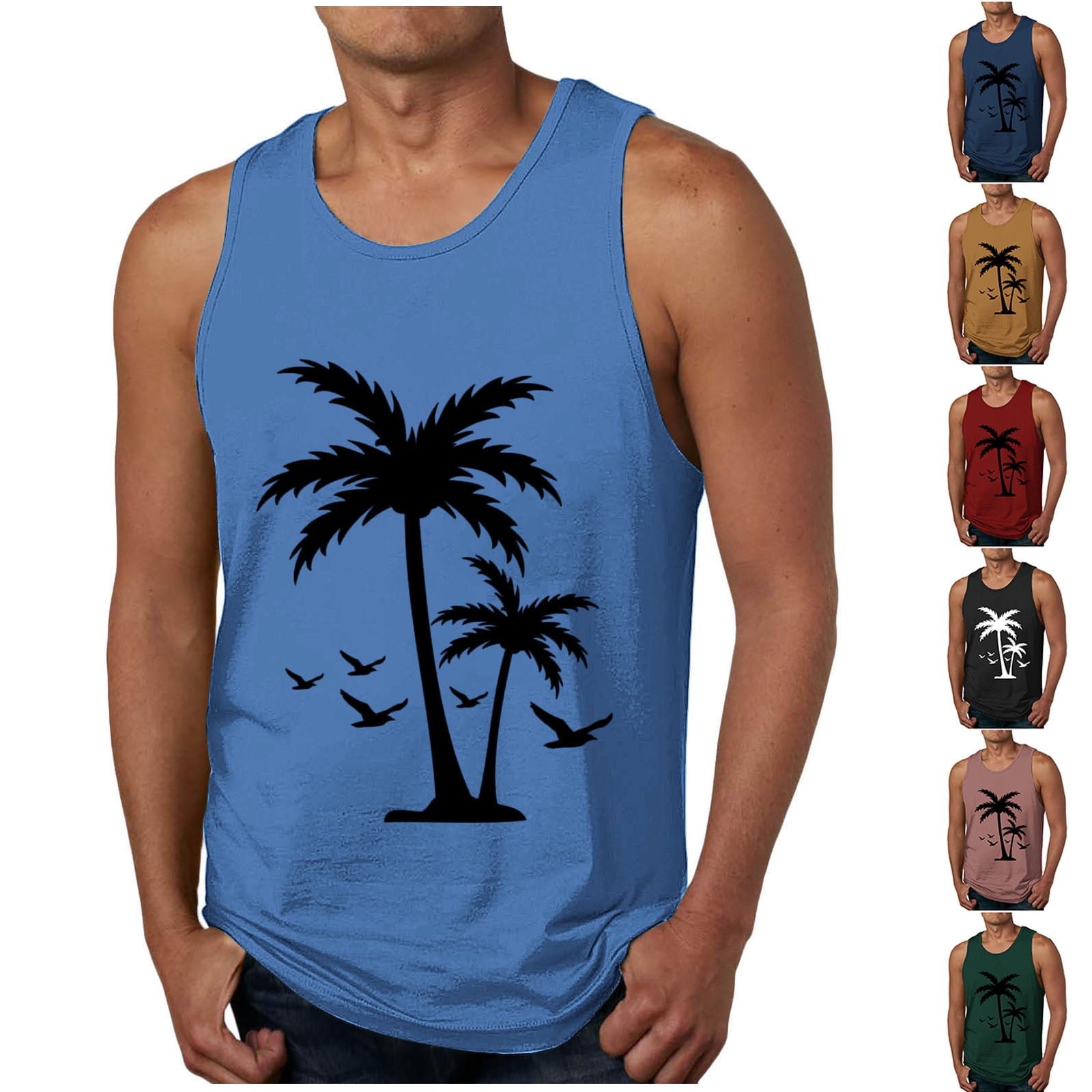 Axiiglly Tank Tops for Men Hawaiian Casual Tank Tops Crew Neck ...