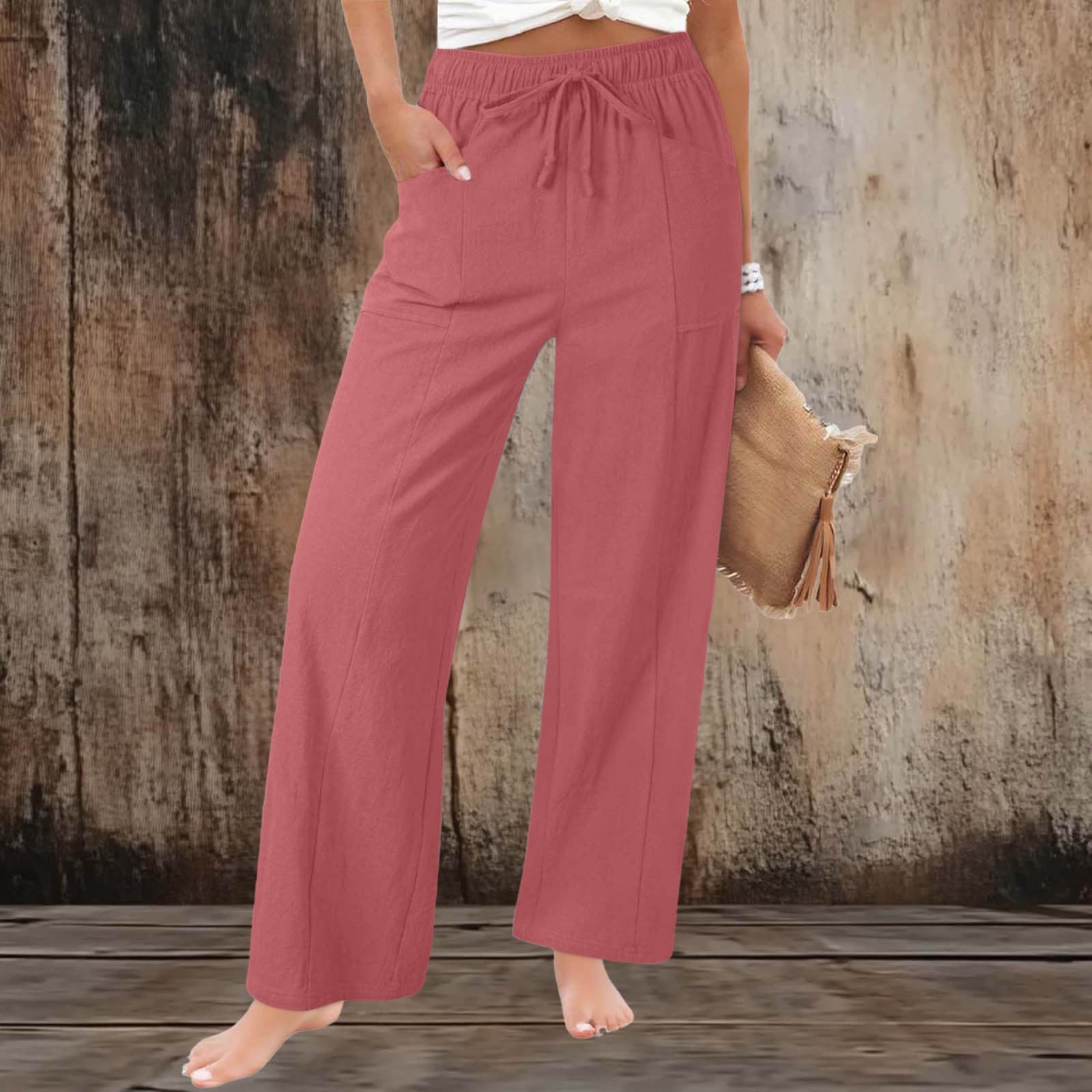 Antqov Wide Leg Cotton Linen Pants Women Summer High Waisted Straight ...
