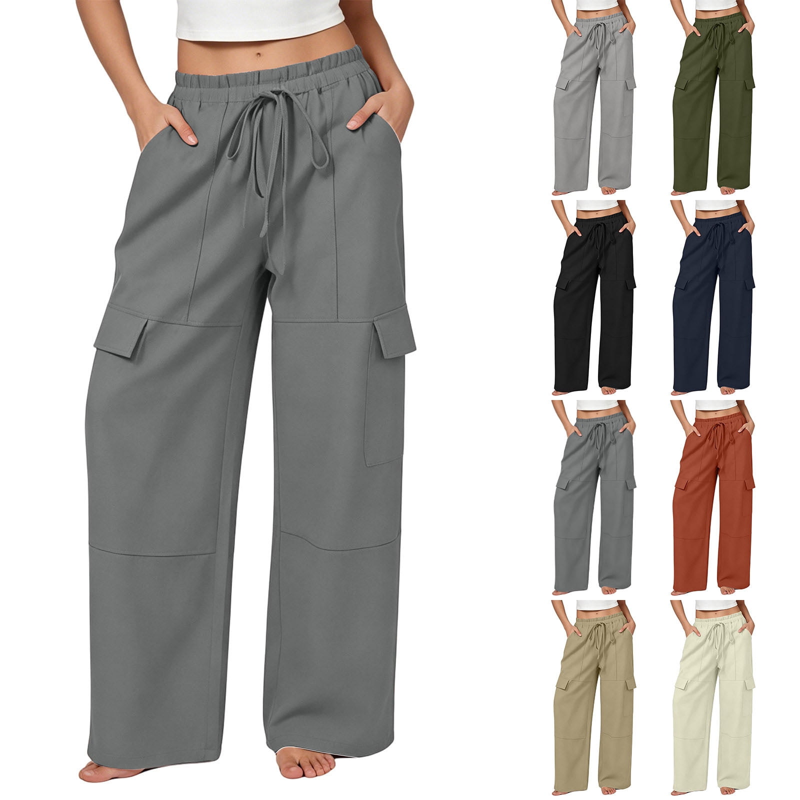 Axiiglly Wide Leg Cotton Pants for Women, Drawstring High Waist Work ...