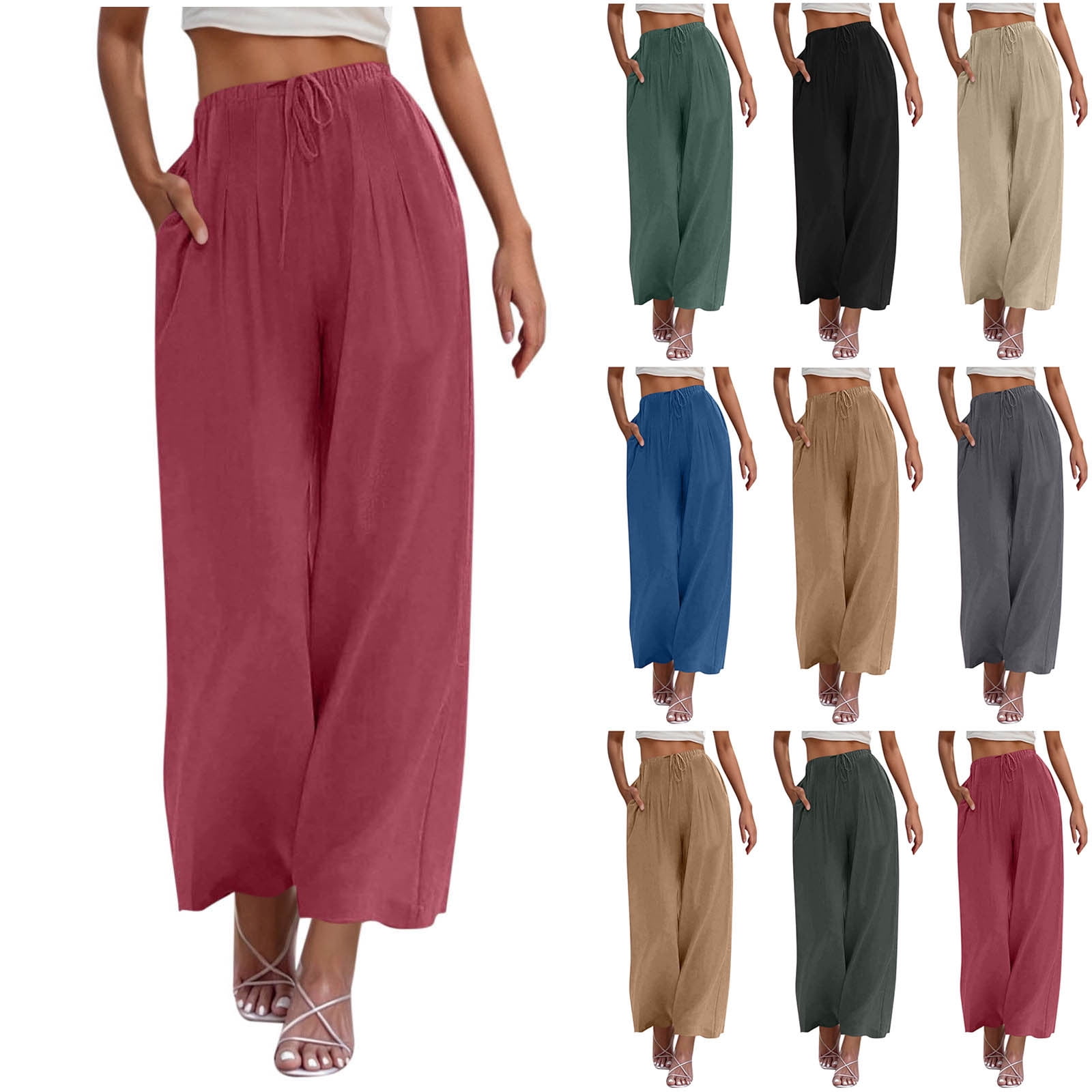 Axiiglly Wide Leg Pants Woman Summer Drawstrings Beach Pants ...