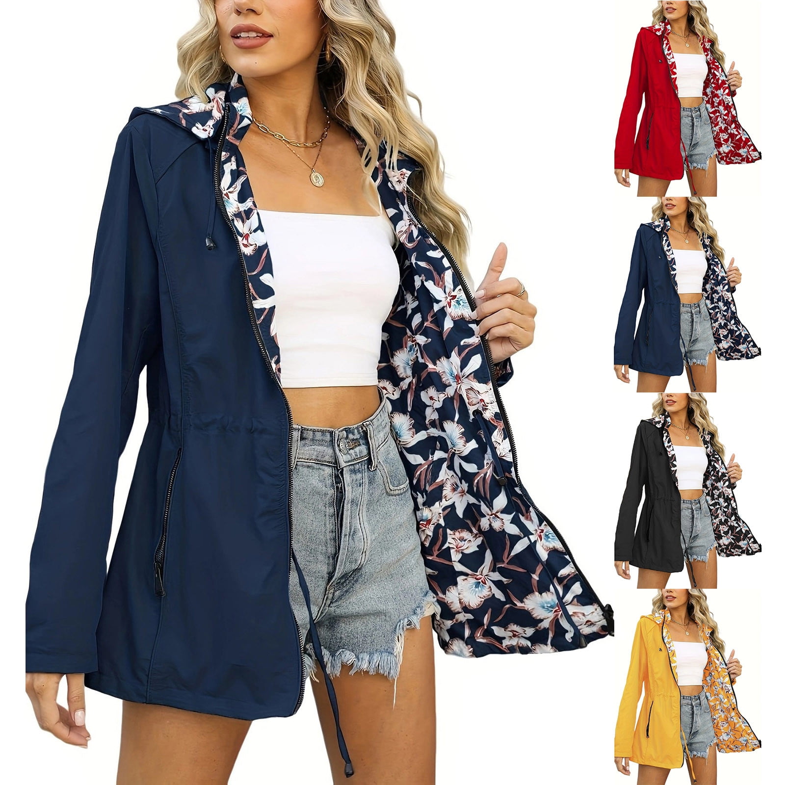 Axiiglly Windbreaker Jacket Women Reversible Lightweight Jacket Casual ...