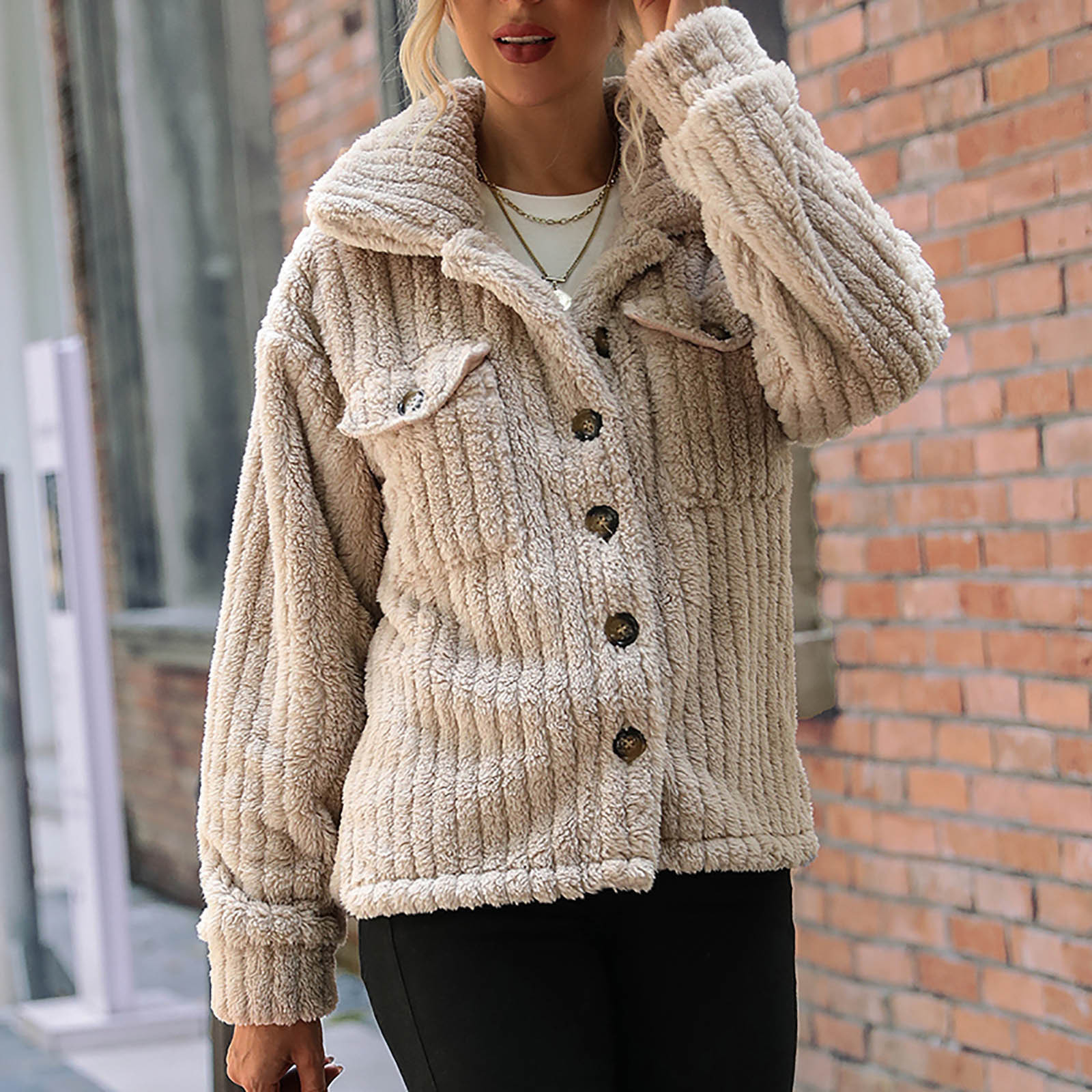 Axiiglly Winter Coats for Women Button Down Warm Fleece Jackets Casual ...