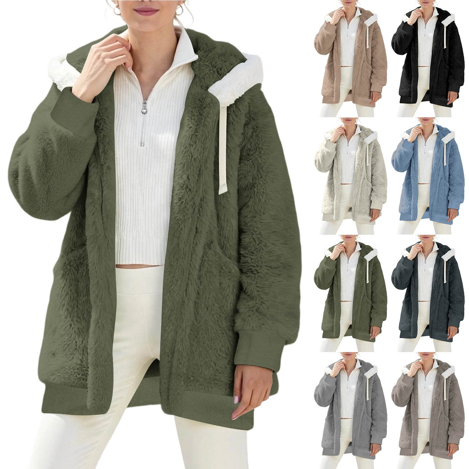 Horkkom Winter Coats for Women Fuzzy Fleece Zip Up Jacket with Hood ...