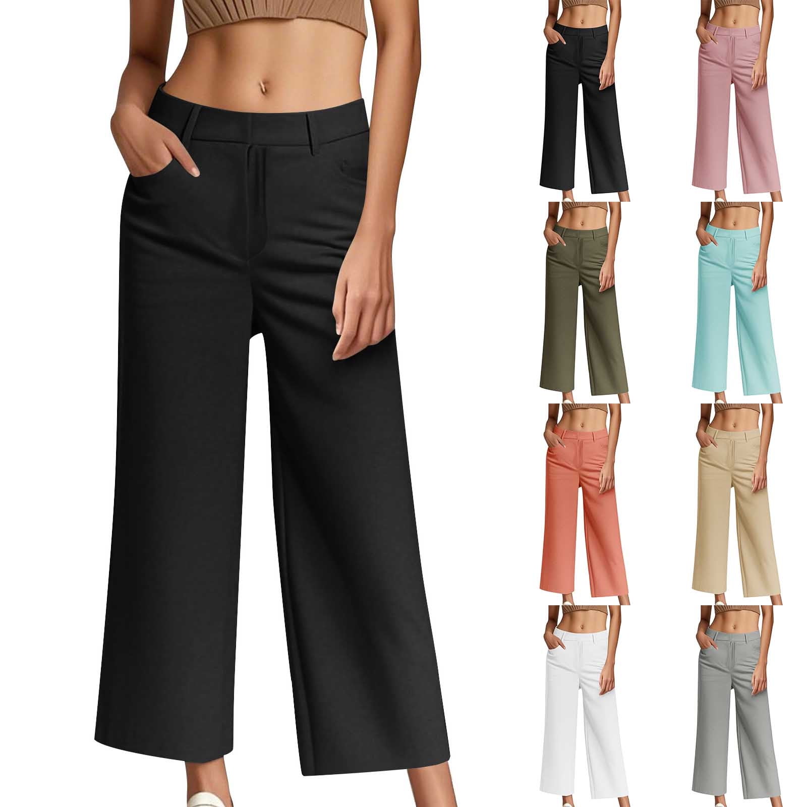 Axiiglly Womens Dress Pants Lightweight Wide Leg Pants Business Casual Work Pants with Pockets ...