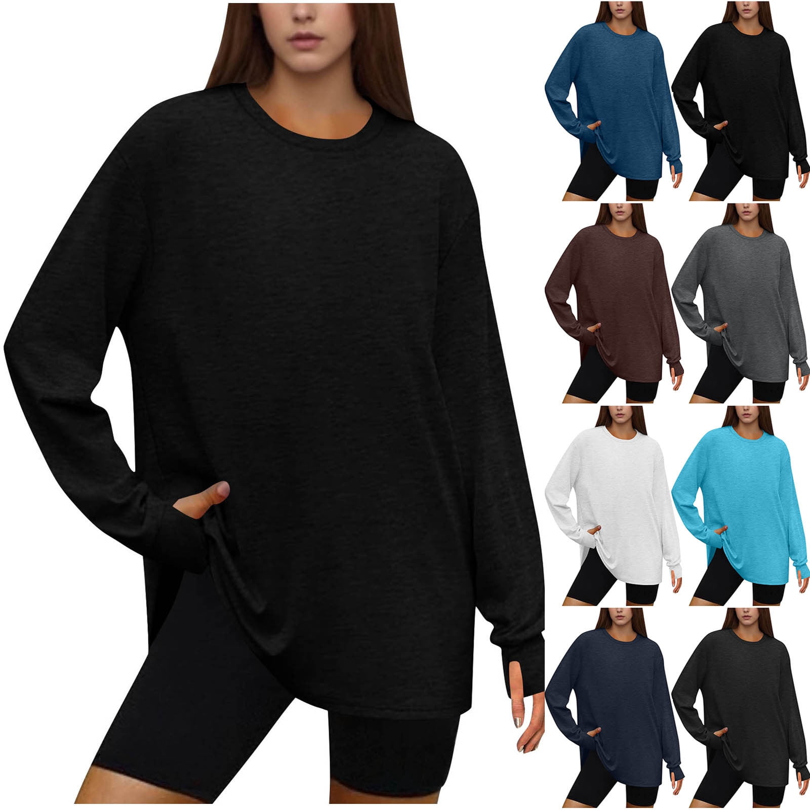 Horkkom Womens Plus Size Tops Crew Neck Oversized Long Sleeve Shirts ...