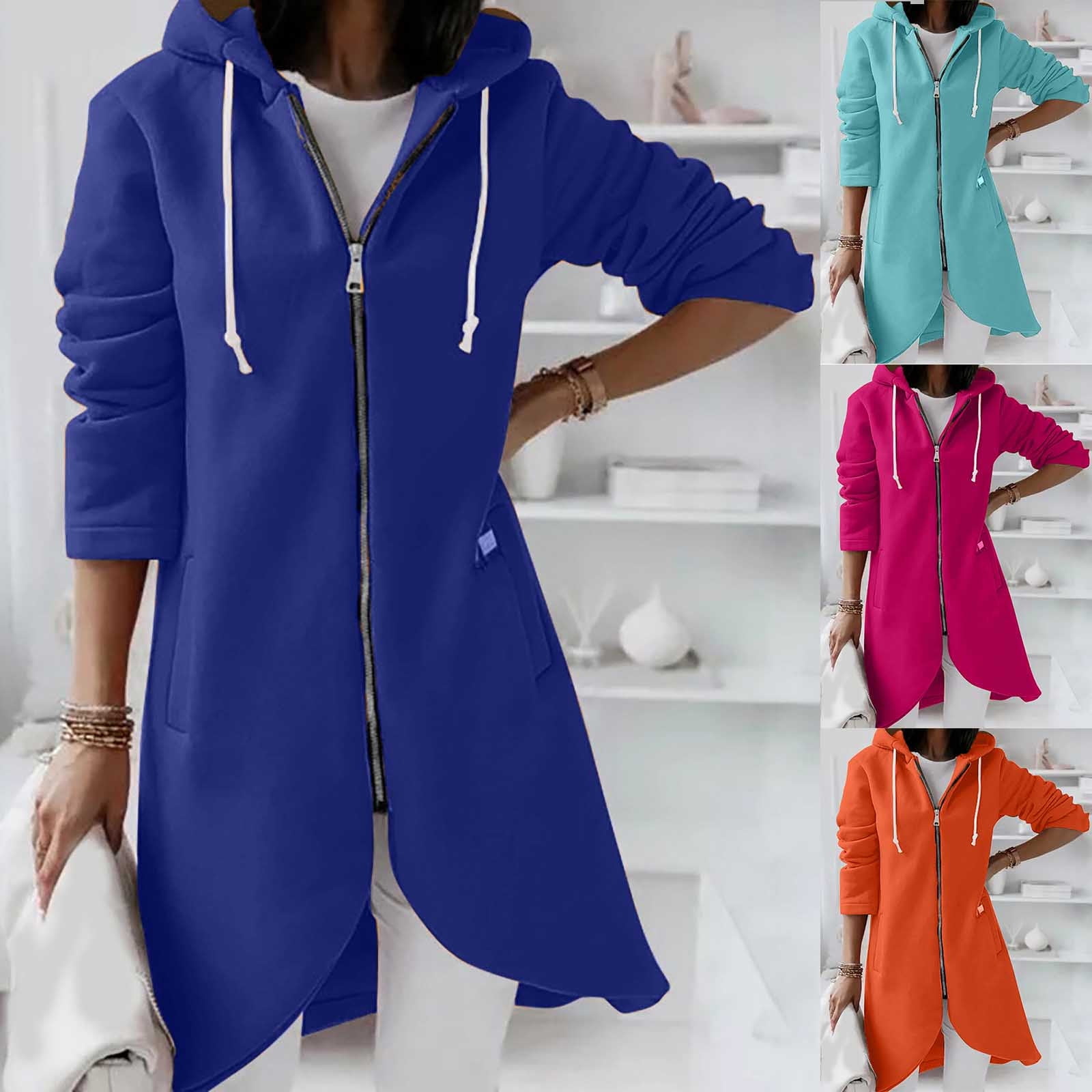 Axiiglly Zip Up Hoodie Women Long Sleeve Oversized Sweatshirts Casual Drawstrings Hooded Jackets ...