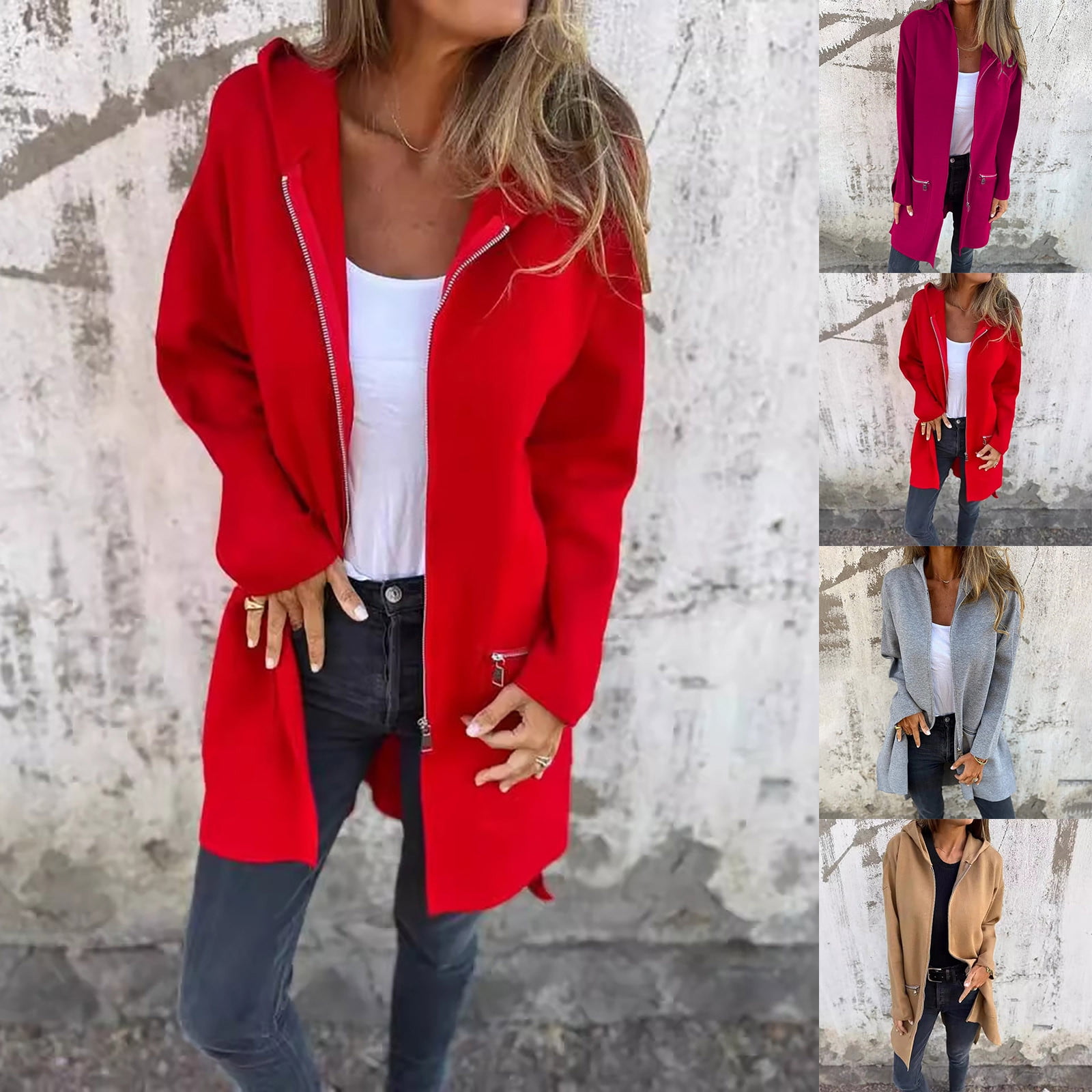 Axiiglly Zip Up Hoodie Women Zipper Long Sleeve Casual Jacket Oversized Hooded Jacket Winter ...