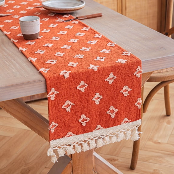 Aximioll Burnt Orange Boho Tufted Table Runner 12x72 Inch with Tassel ...
