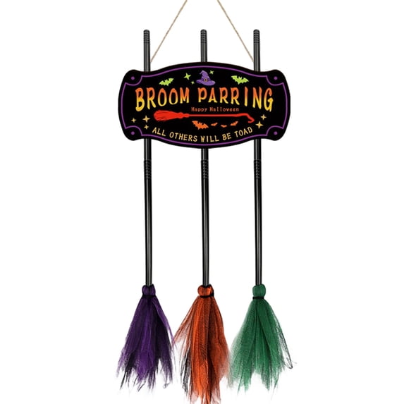 Aximioll Halloween Spooky Witch Parking Signs — Black Brooms with ...