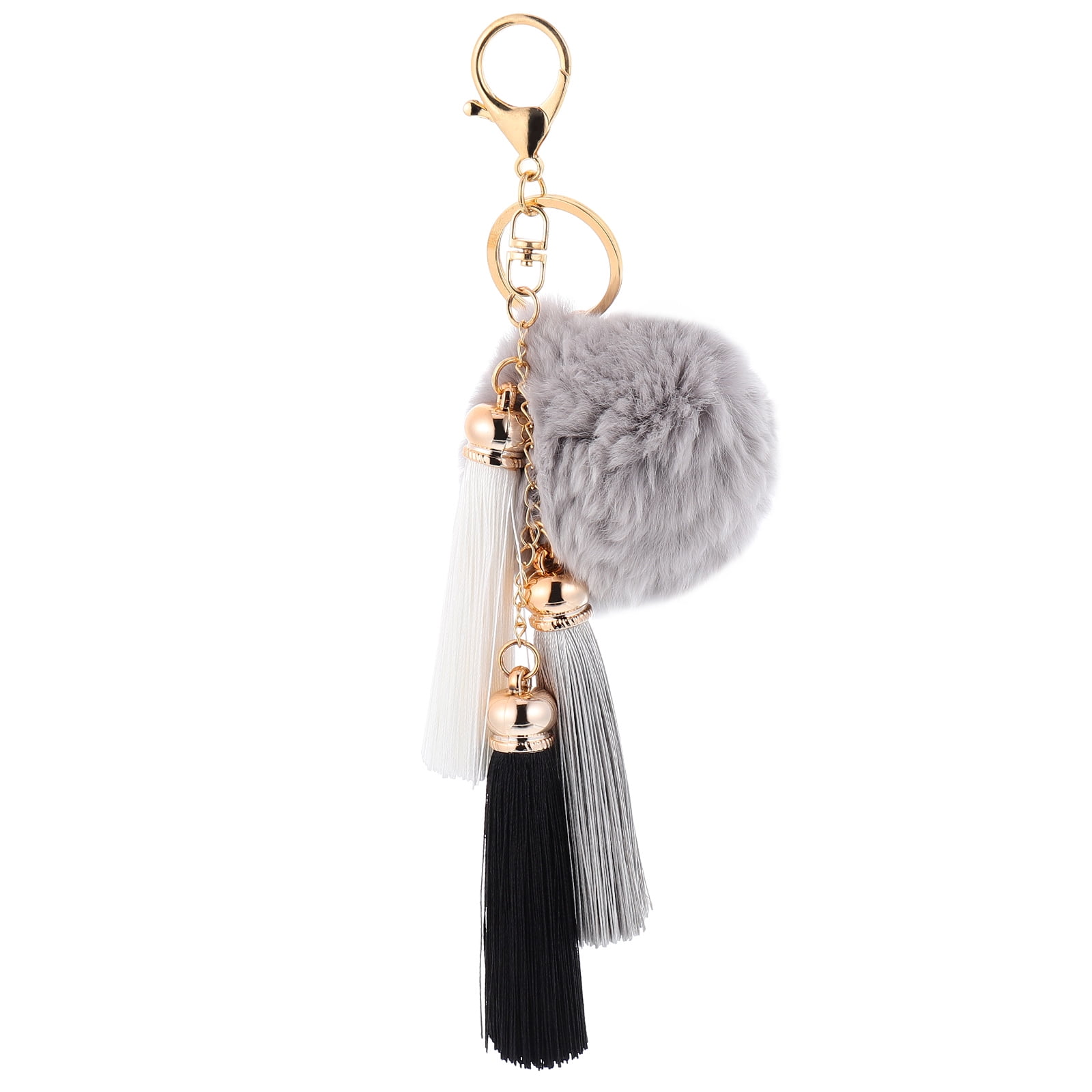 1 Pc Fluffy Pendant Portable Key Chain Plush Key Storage Supply (Grey ...