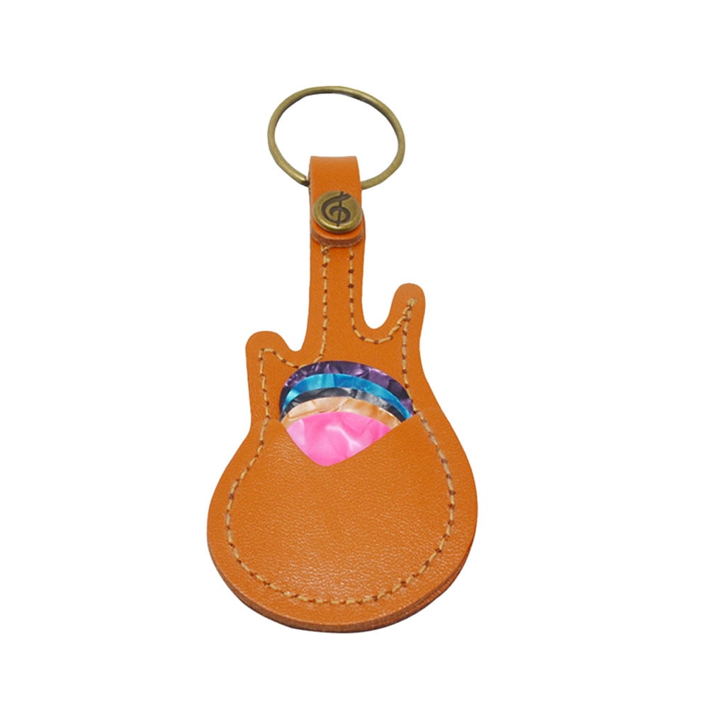 1Set Leather Pick Holder Keychain Mini Guitar Shape Plectrum Case Bag ...