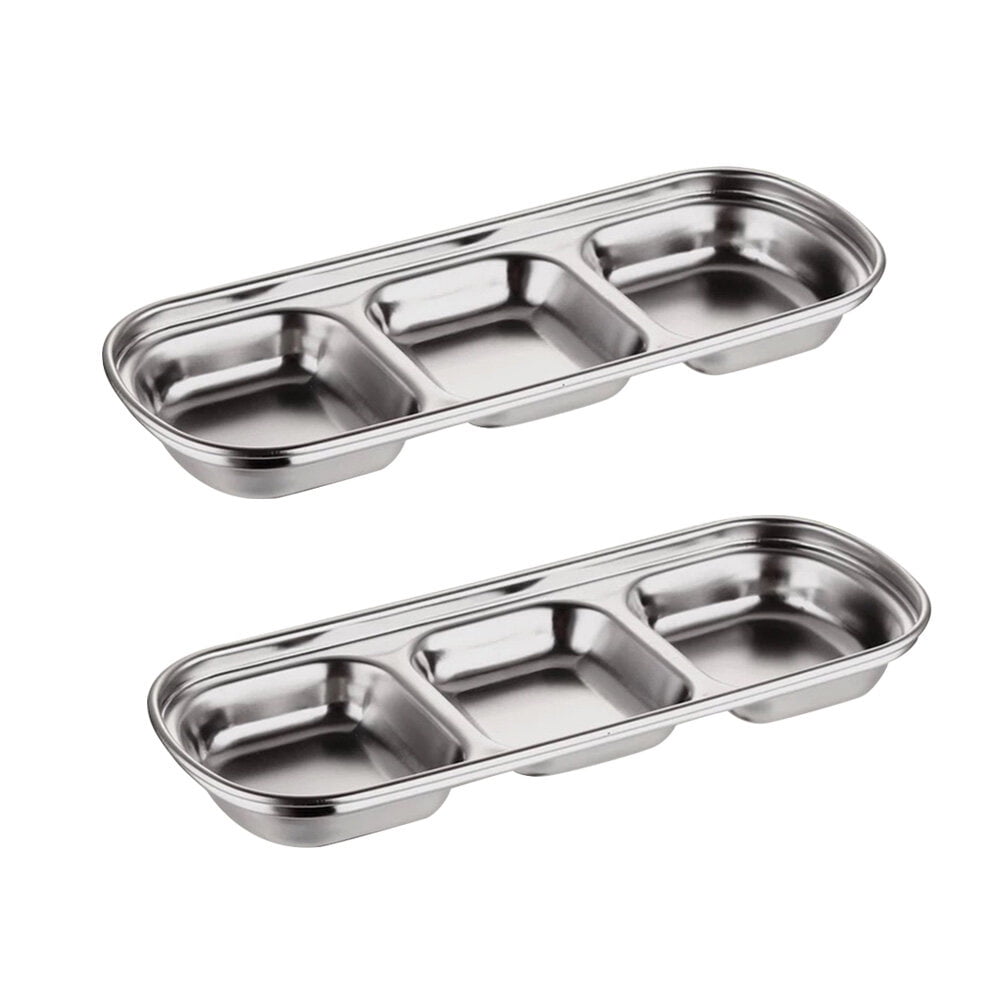 Axio 2PCS Stainless Steel Dip Dish Condiment Plate Sub-Grid Flavored ...
