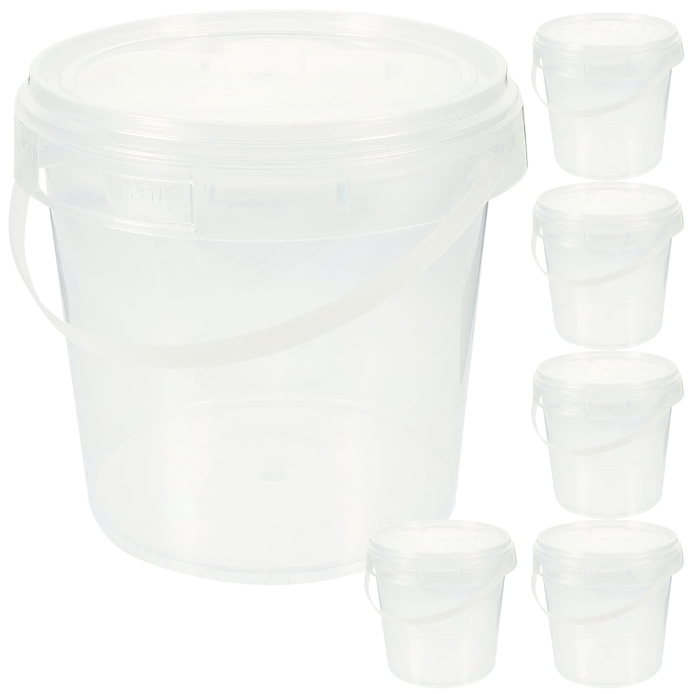 6pcs Clear Plastic Container with Lid Ice Cream Bucket Food Storage ...