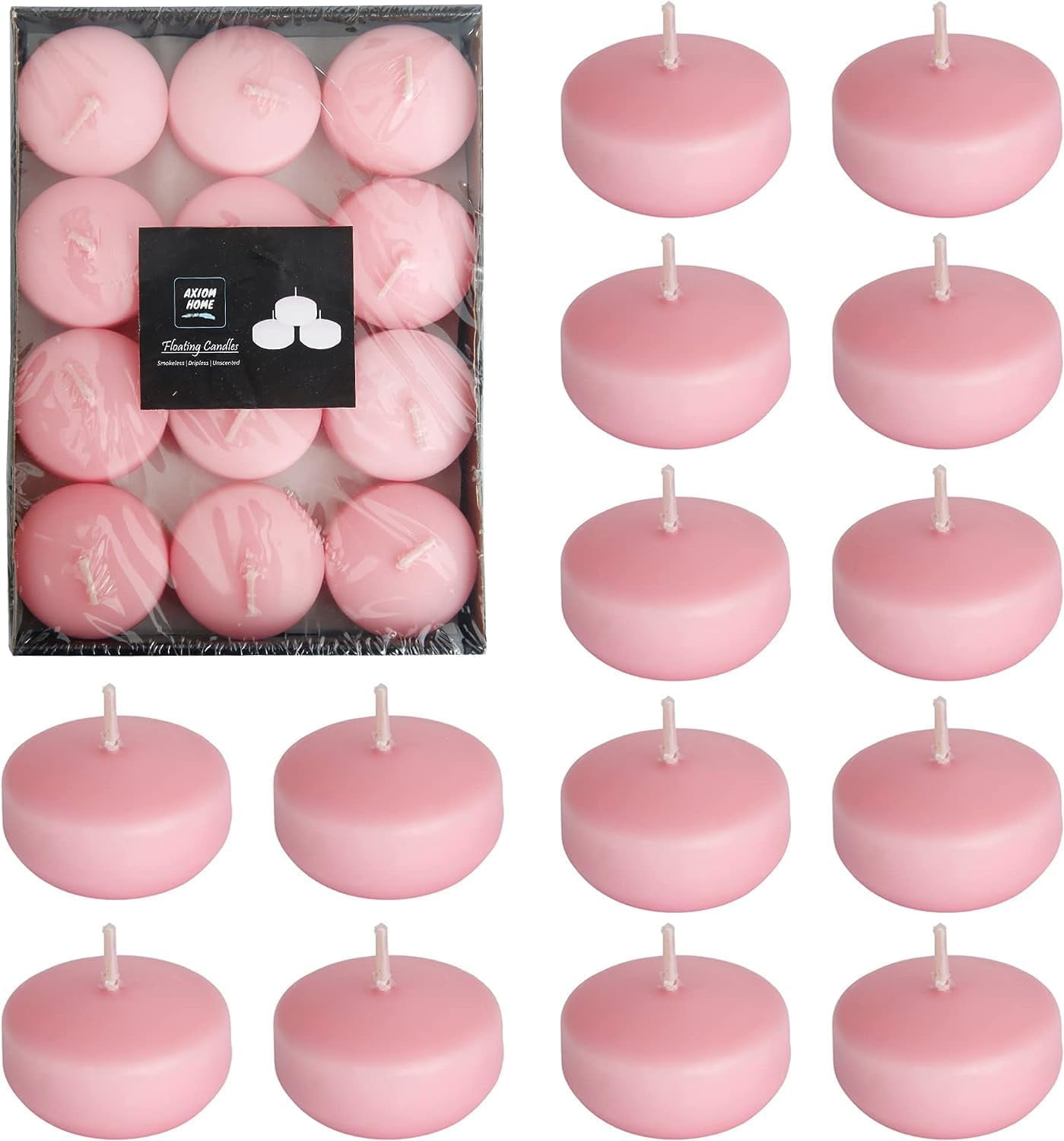 Axiom (Pack of 48) Pink Floating Candles 4 Hours Burning Time Dripless ...