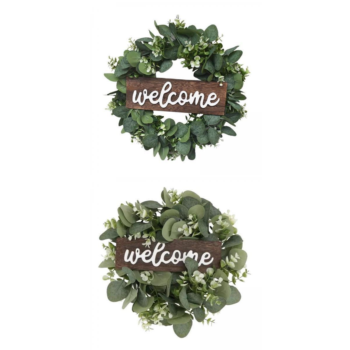 Axioma 2 Pieces 33cm Welcone Sign Greenery Wreath Artificial Eucalyptus ...