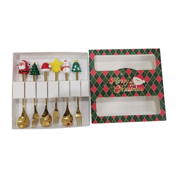 Axioma 6 Pieces Dessert Spoons Forks Christmas Coffee Tea Stainless ...
