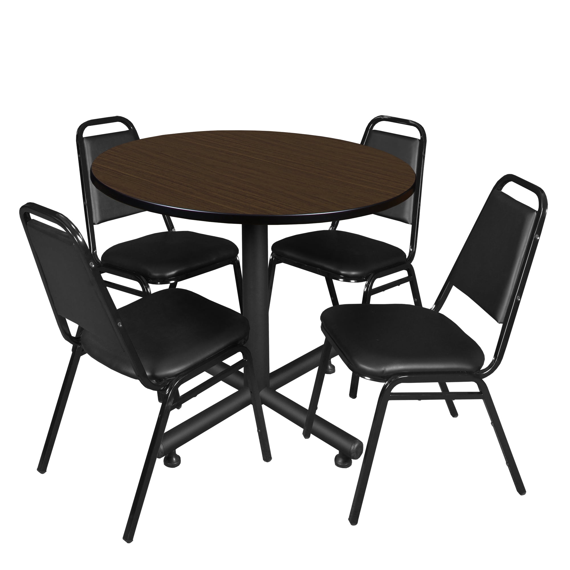 Axis-Pro 36" Round Breakroom Table- Neo Walnut & 4 Restaurant Stack ...