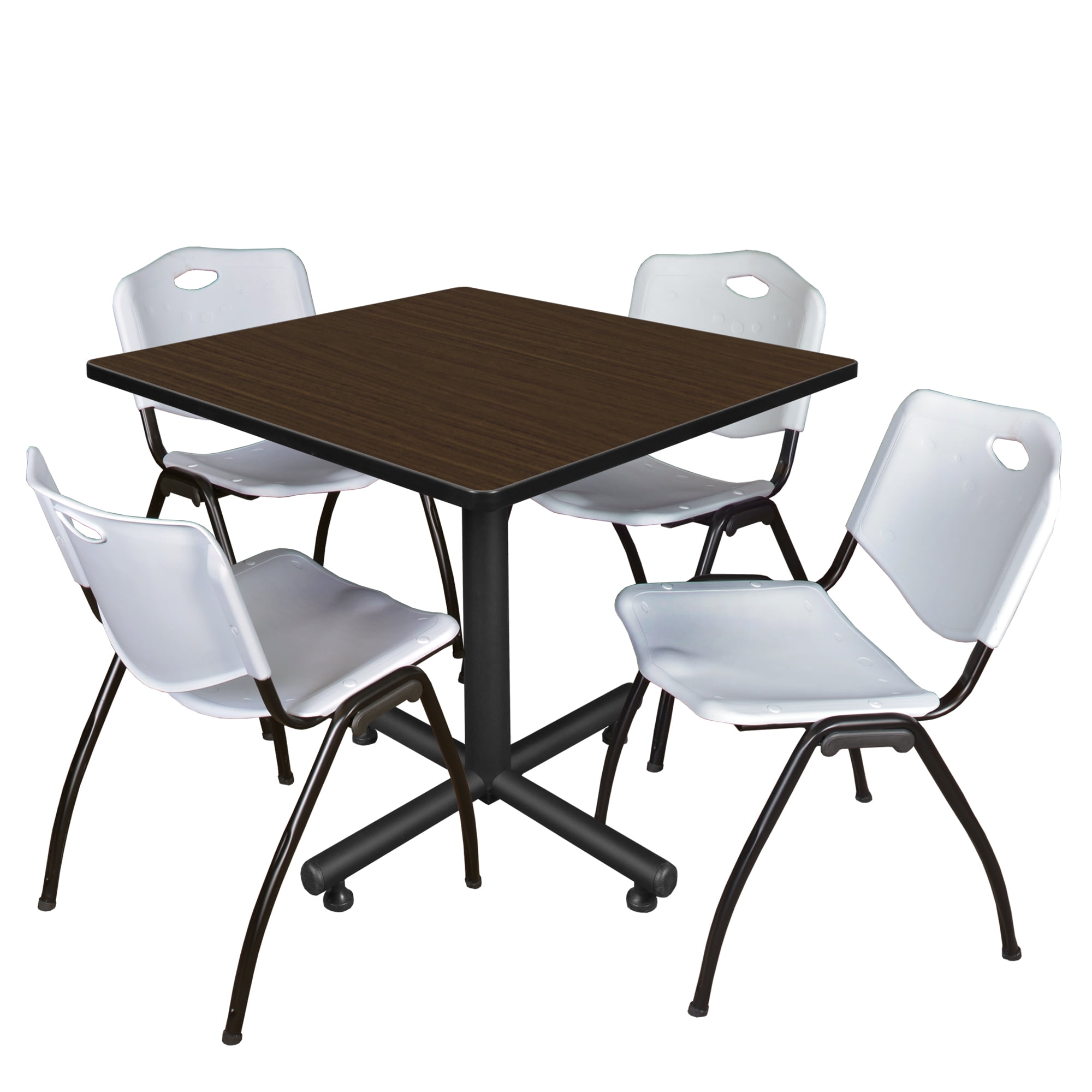 Axis-Pro 36" Square Breakroom Table- Neo Walnut & 4 'M' Stack Chairs ...
