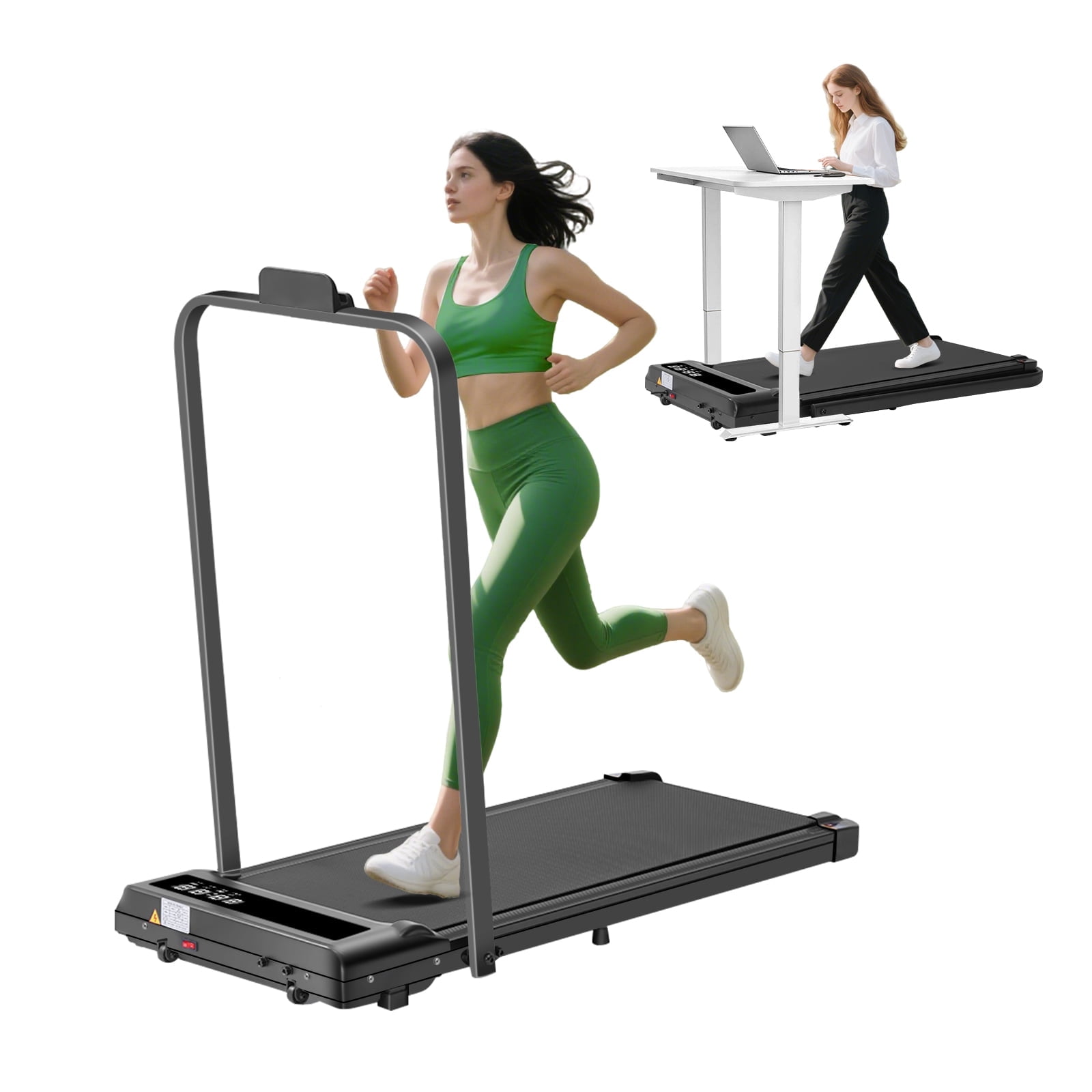 HevGlrm Under Desk Walking Pad Treadmill with Handles for Home Compact ...