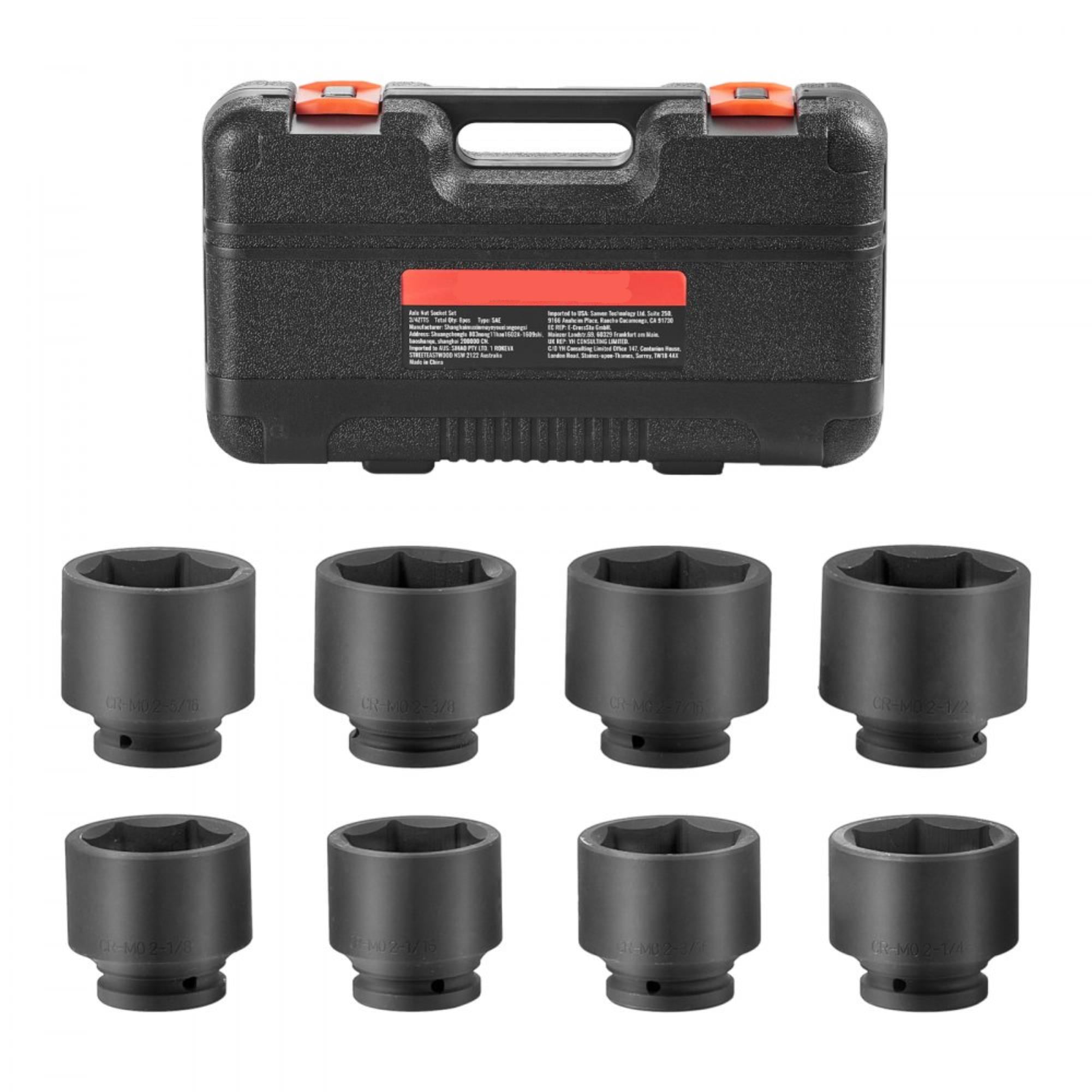 Axle Nut Impact Socket Set, 3/4" Drive 6-Point 8-Piece SAE Spindle Nut ...