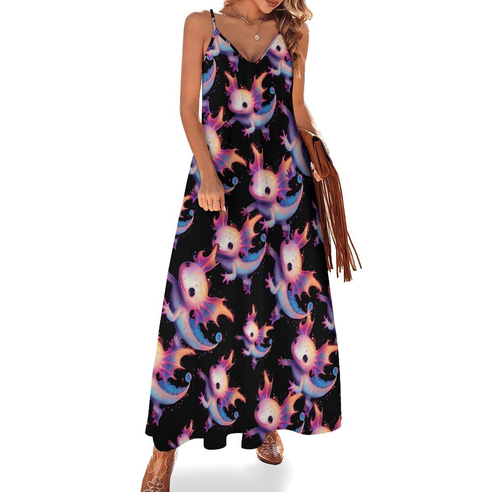 Axolotl Angels Women's Maxi Dress Spaghetti Strap Bohemian Long Maxi ...