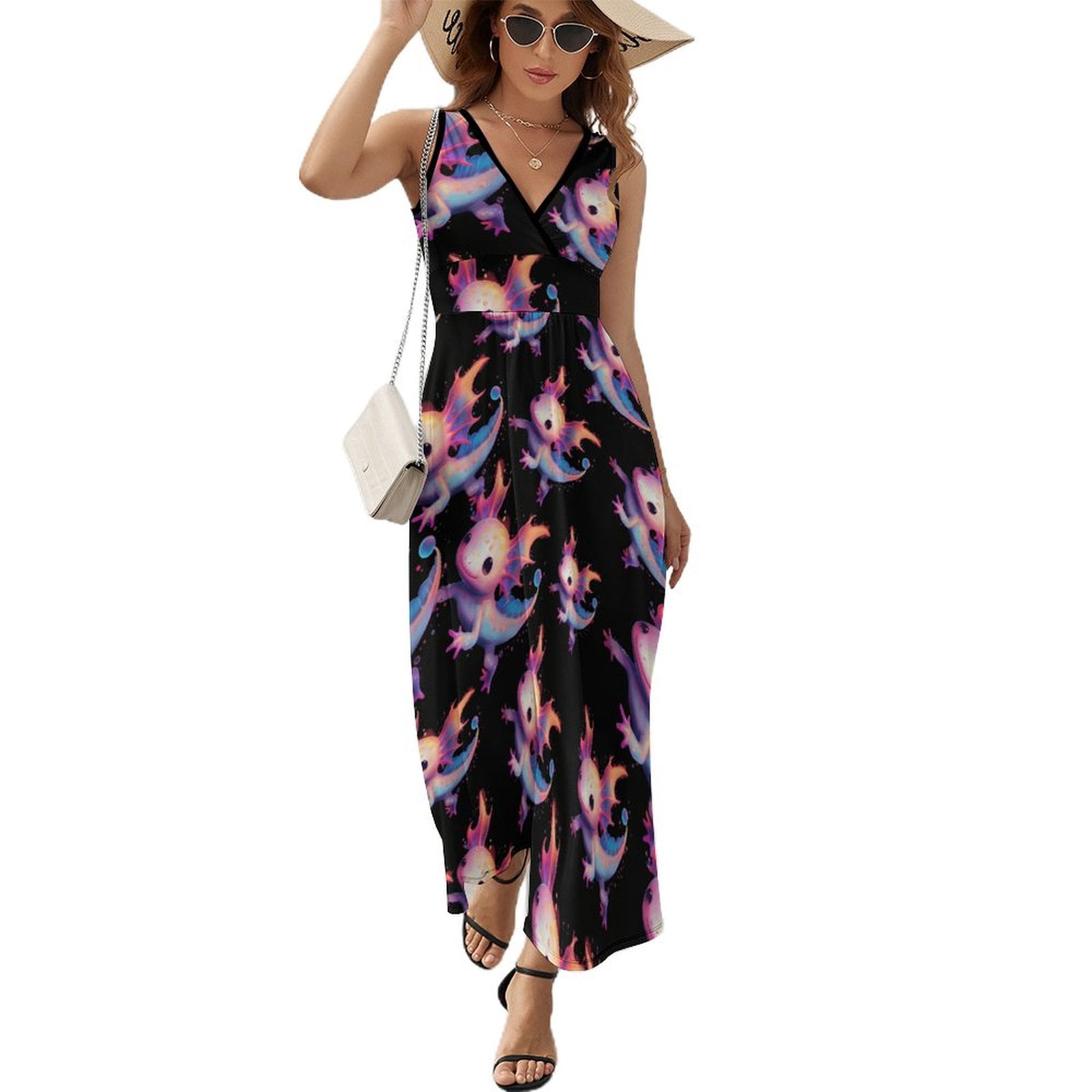 Axolotl Angels Womens V-Neck Maxi Dresses Sleeveless Floral Printed ...