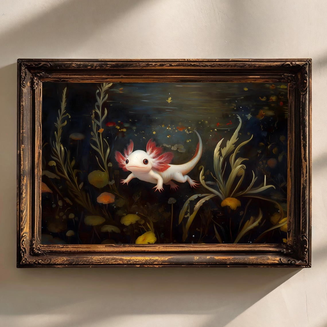 Axolotl Art Print, Goth Waterdragon Wall Art, Dark Academia Decor ...