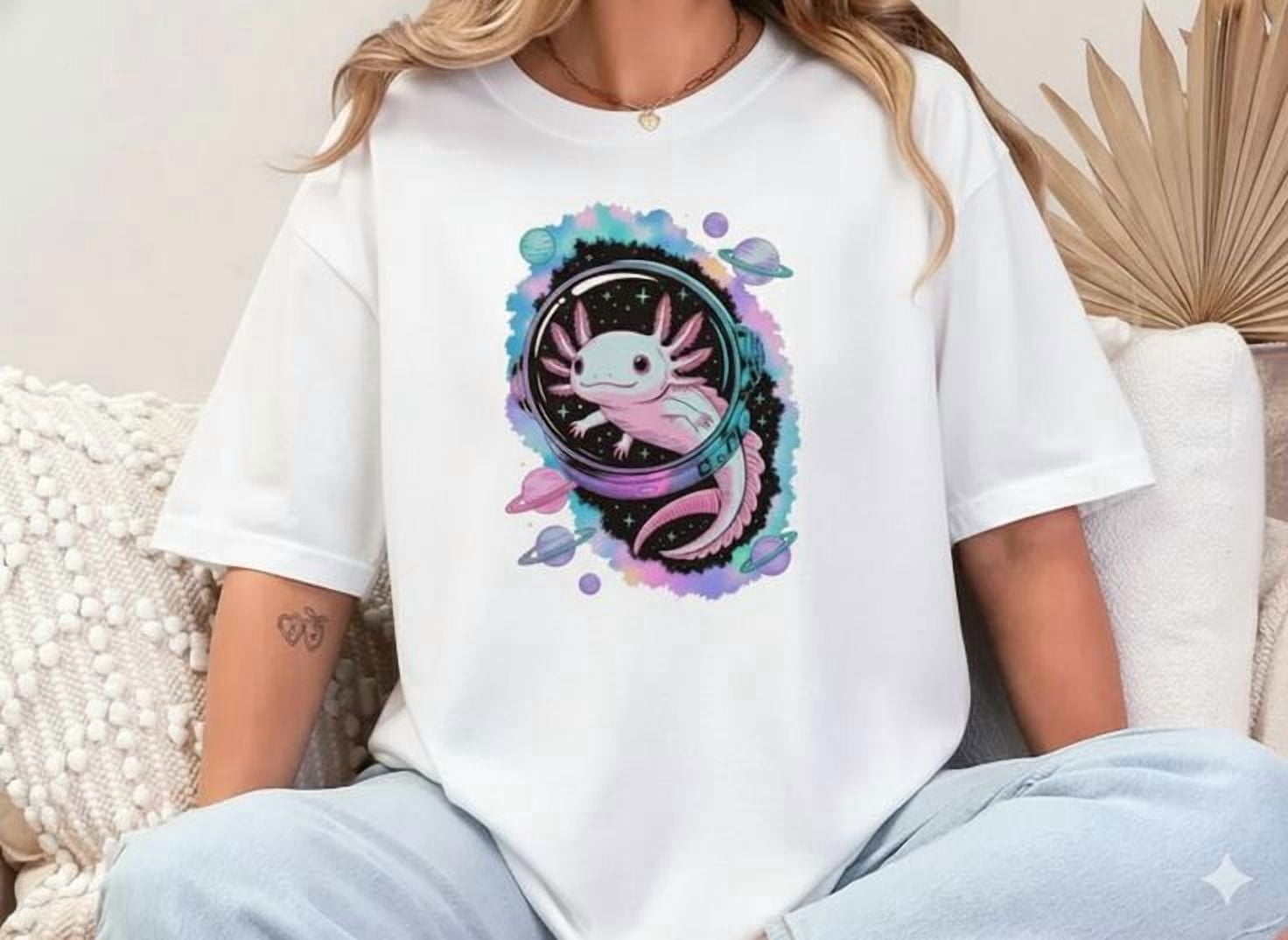 Axolotl Astronaut T-Shirt, Vaporwave Cosmic Critters Tee, Space Animal ...
