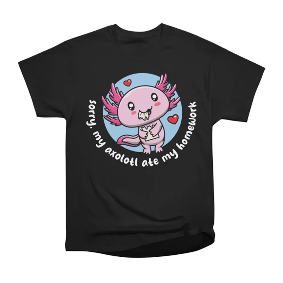 Axolotl Ate My Homework on dark colors T-Shirt Tee Gift For Him Merch ...