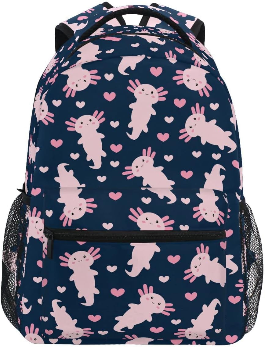 Axolotl Backpack School Bag 16.5 Inch Cartoon Axolotl Bookbag Travel ...