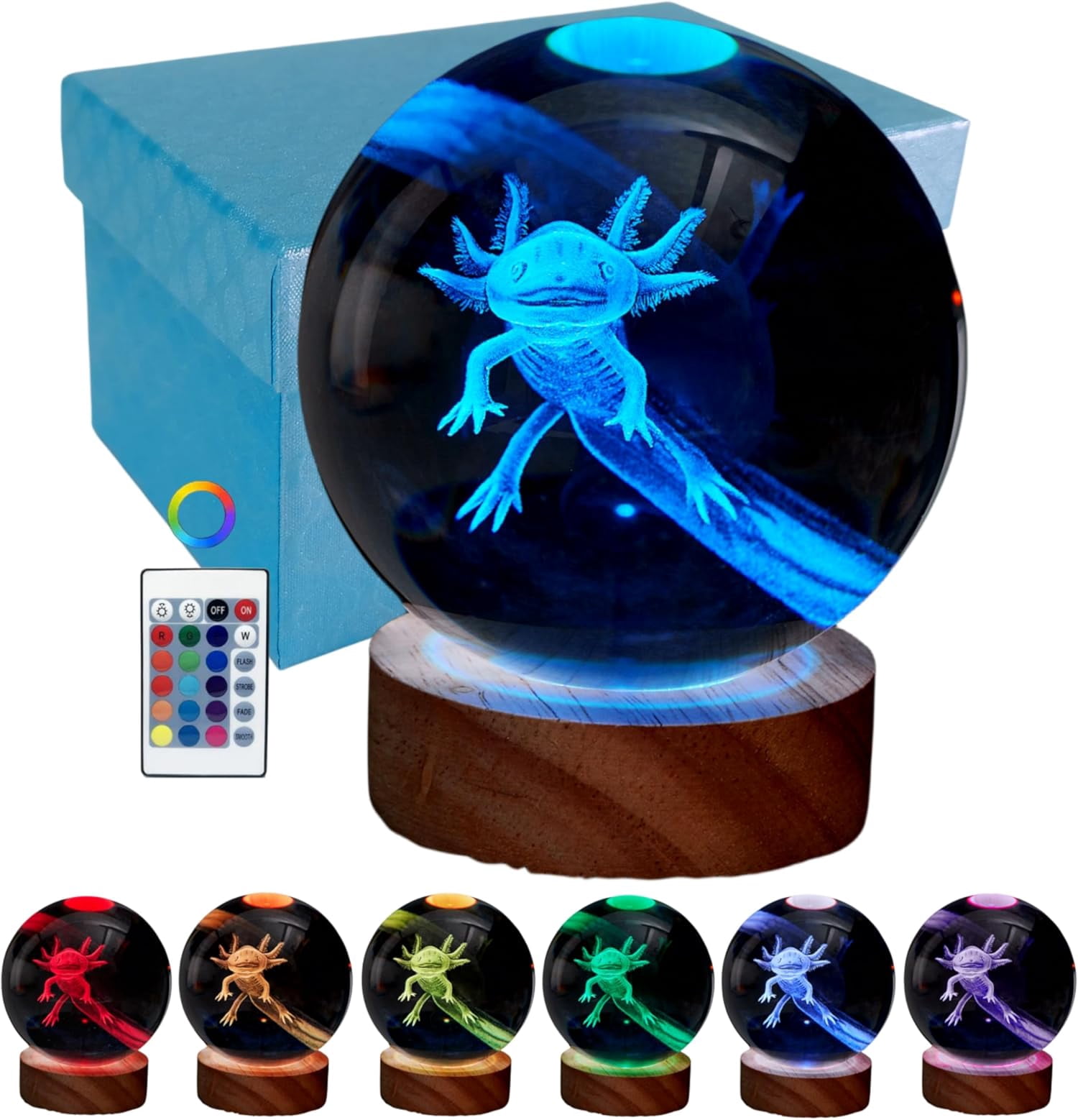 Axolotl Ball Night Light, Upgraded 3.15 Inch Axolotl Lamp with Wooden ...